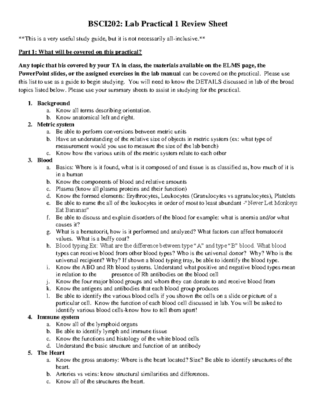 BSCI202: Lab Practical 1 Study Guide & Review Sheet - Studocu