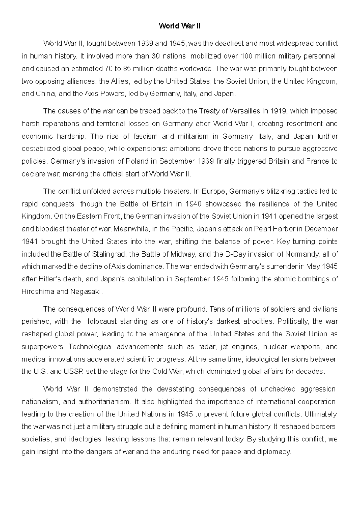 World War II (HIST 101) - A Comprehensive Essay Analysis - Studocu
