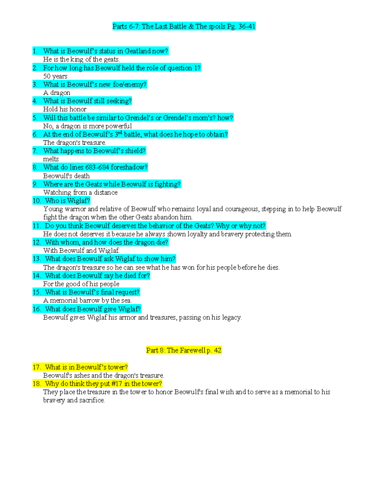 Beowulf Final Battle Analysis & Farewell (Parts 6-8) - Studocu