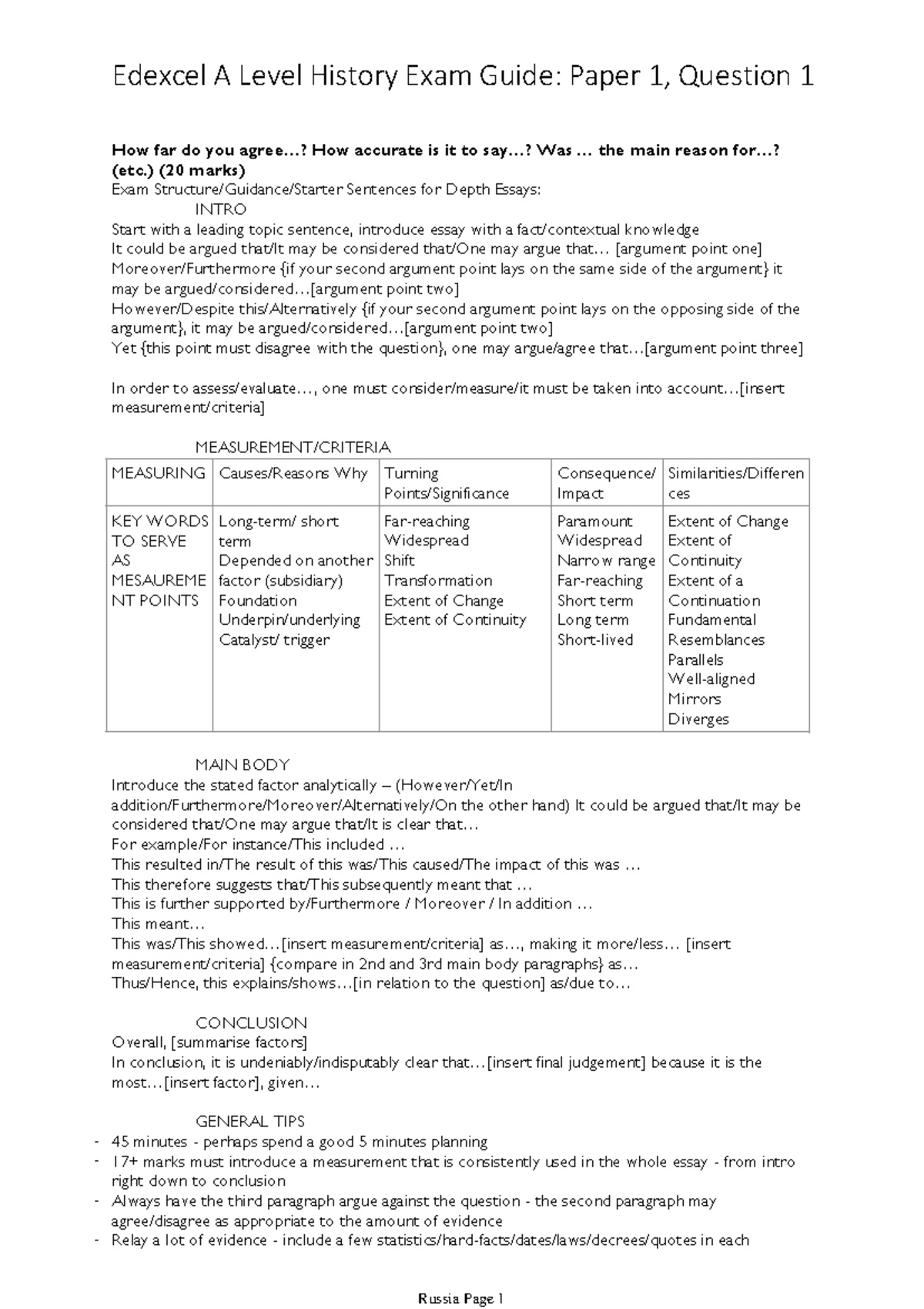 Edexcel A Level History Exam Guide: Depth Essay Strategies for Paper 1 ...