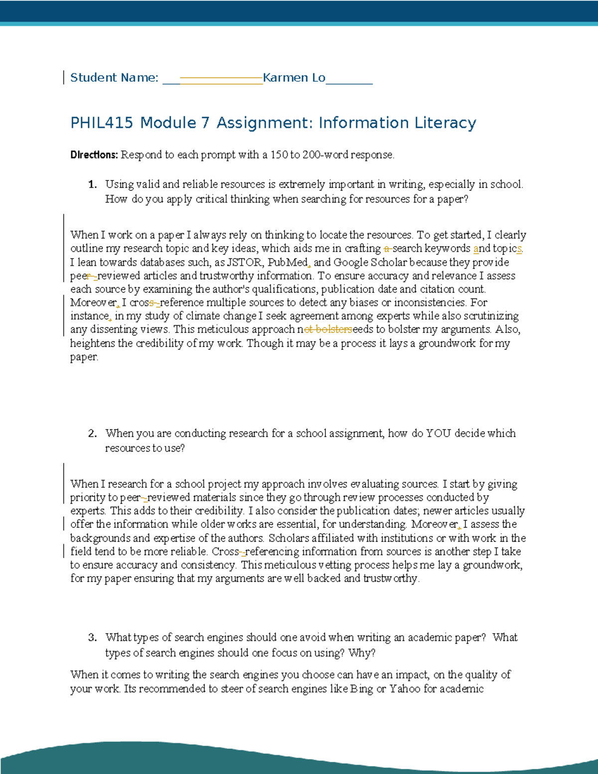 PHIL415 Module 7 Worksheet: Enhancing Information Literacy Skills - Studocu
