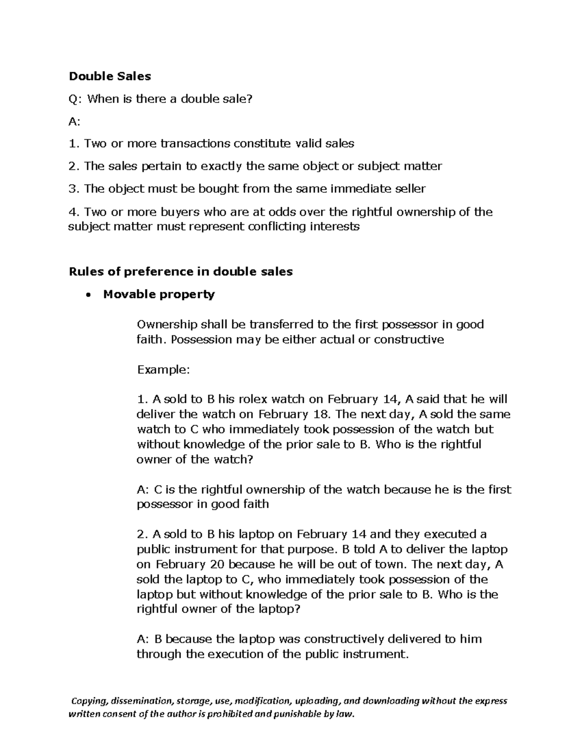 Double Sale Concepts and Rules - Section 5BU BSA - Studocu