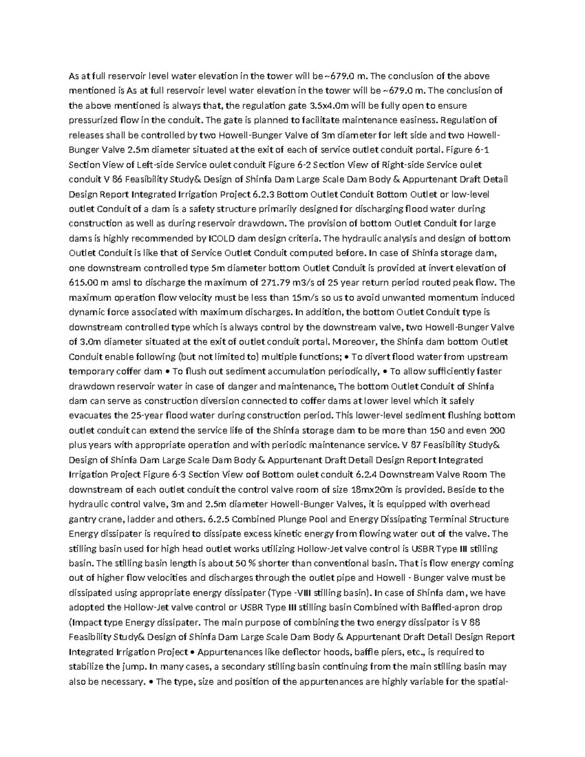 Feasibility Design Report for Shinfa Dam: Bottom Outlet Conduit ...