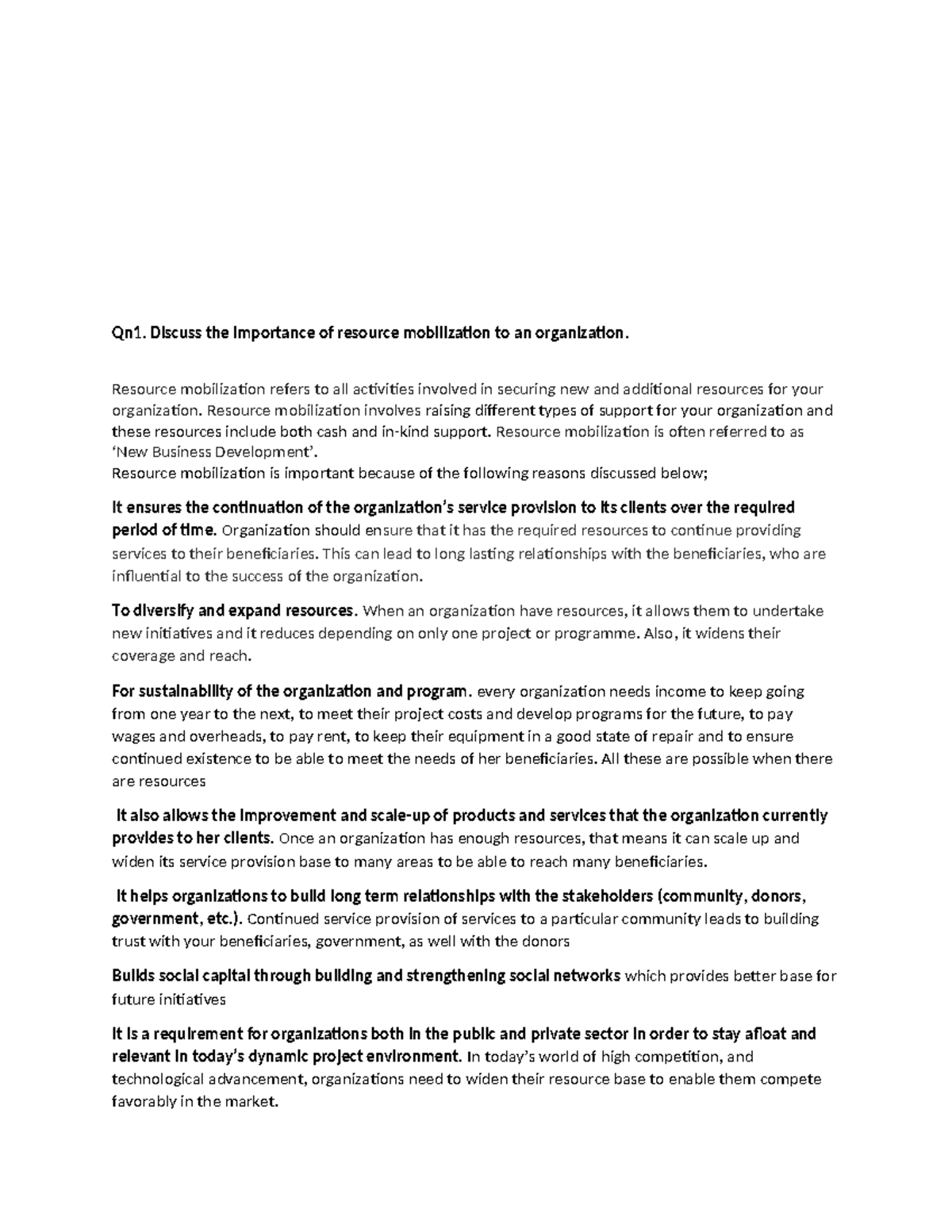 Coursework: The Importance of Resource Mobilization in Organizations ...