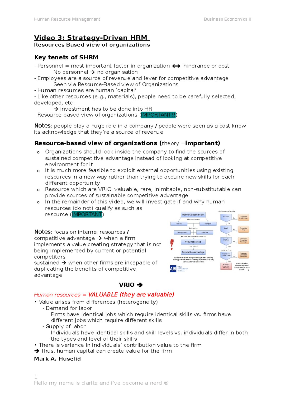 Video 3 (HRM) - Lecture/ powerpoint notes - Video 3: Strategy-Driven ...