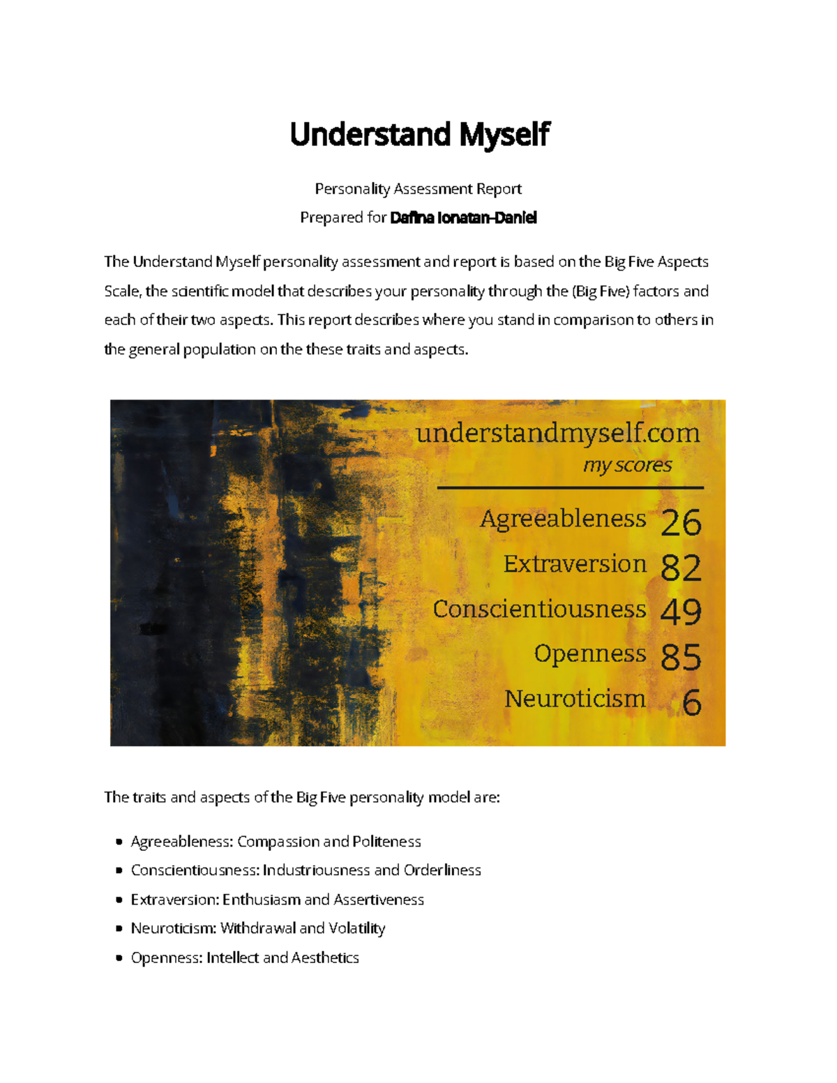 Understand Myself Personality Assessment Report (SALS 101) - Studocu