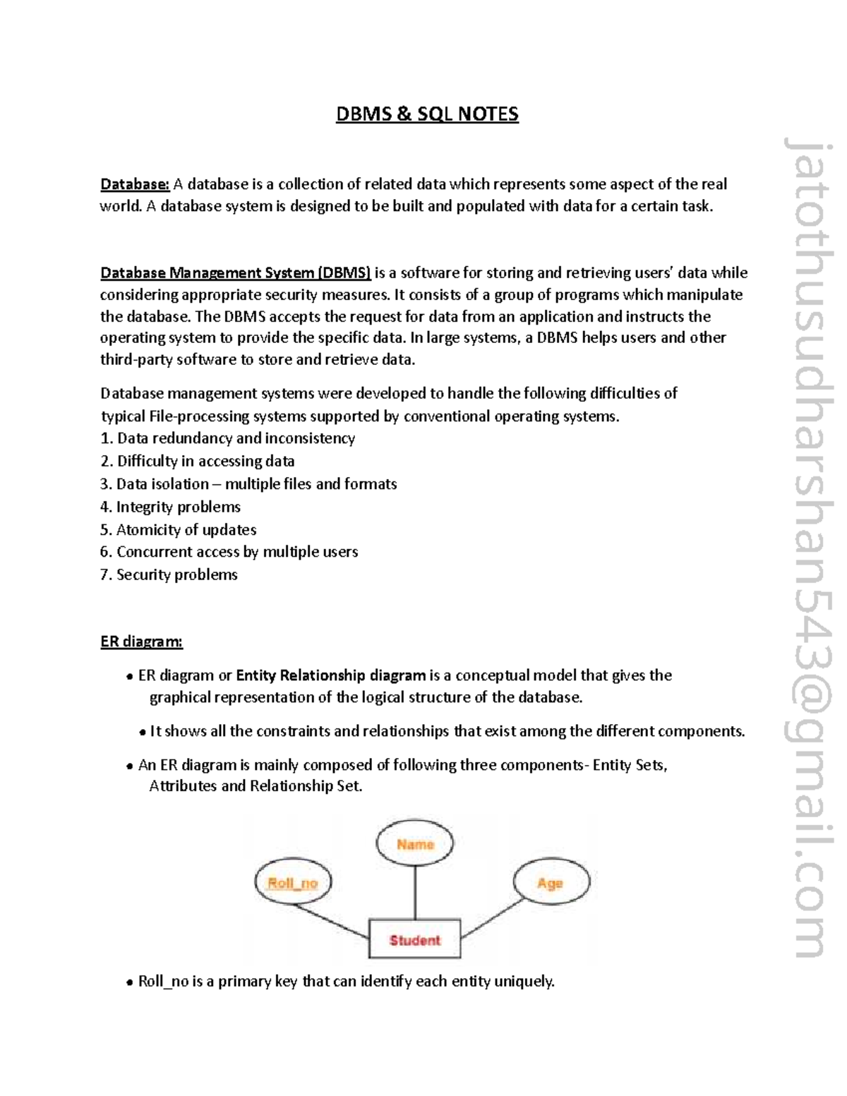 DBMS SQL NOTES: Comprehensive Guide to Database Management Systems ...