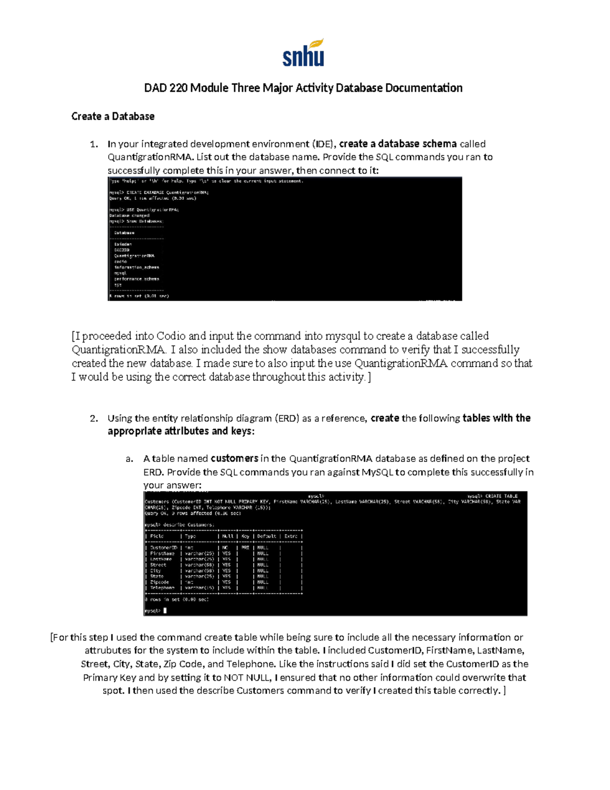 DAD 220 Mod 3 Major Activity - DAD 220 Module Three Major Activity Database Documentation Create ...