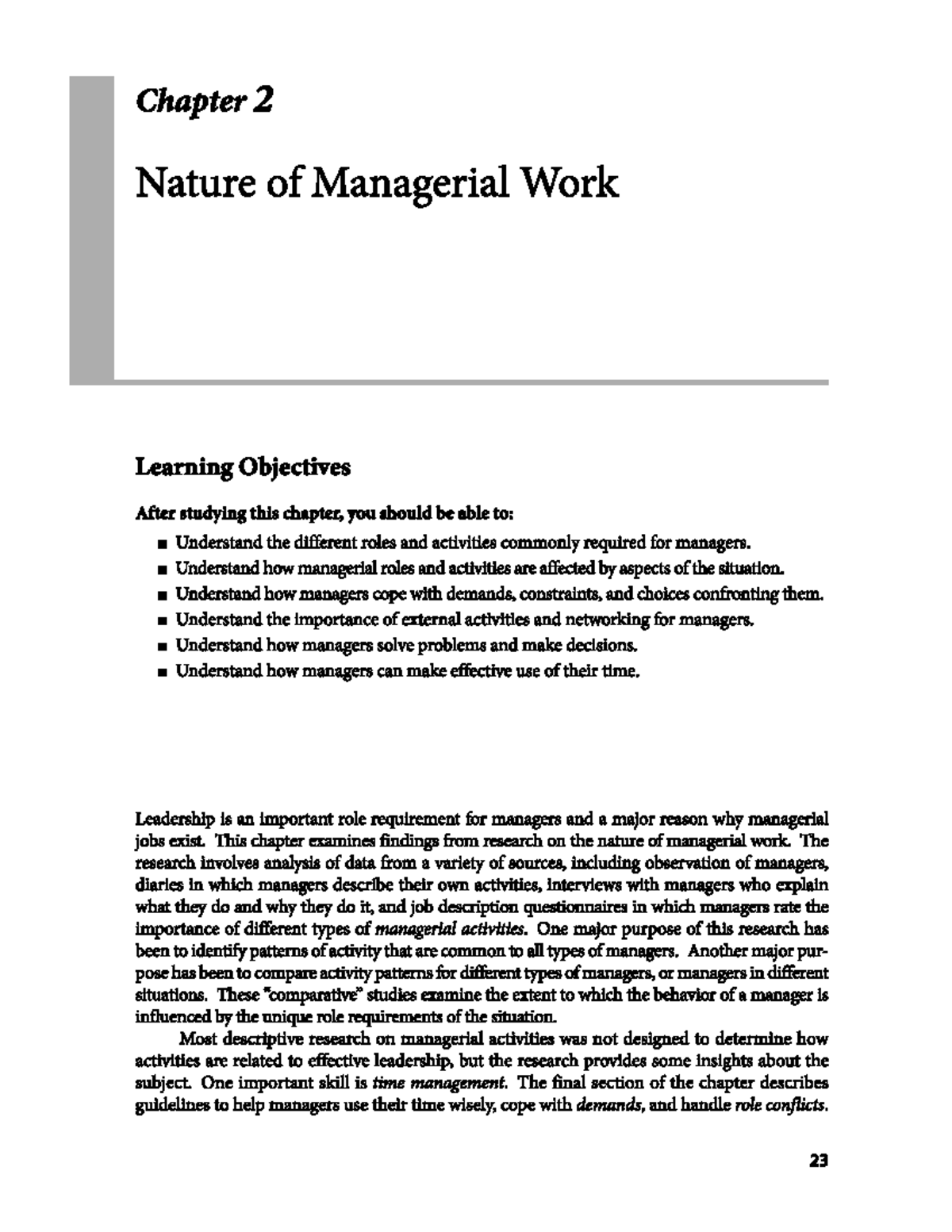 Chapter 2: Nature of Managerial Work - Key Insights and Roles - Studocu