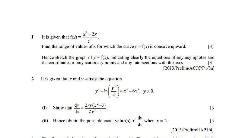 Differentiation Questions for Math 201: Curve Analysis and Asymptotes ...
