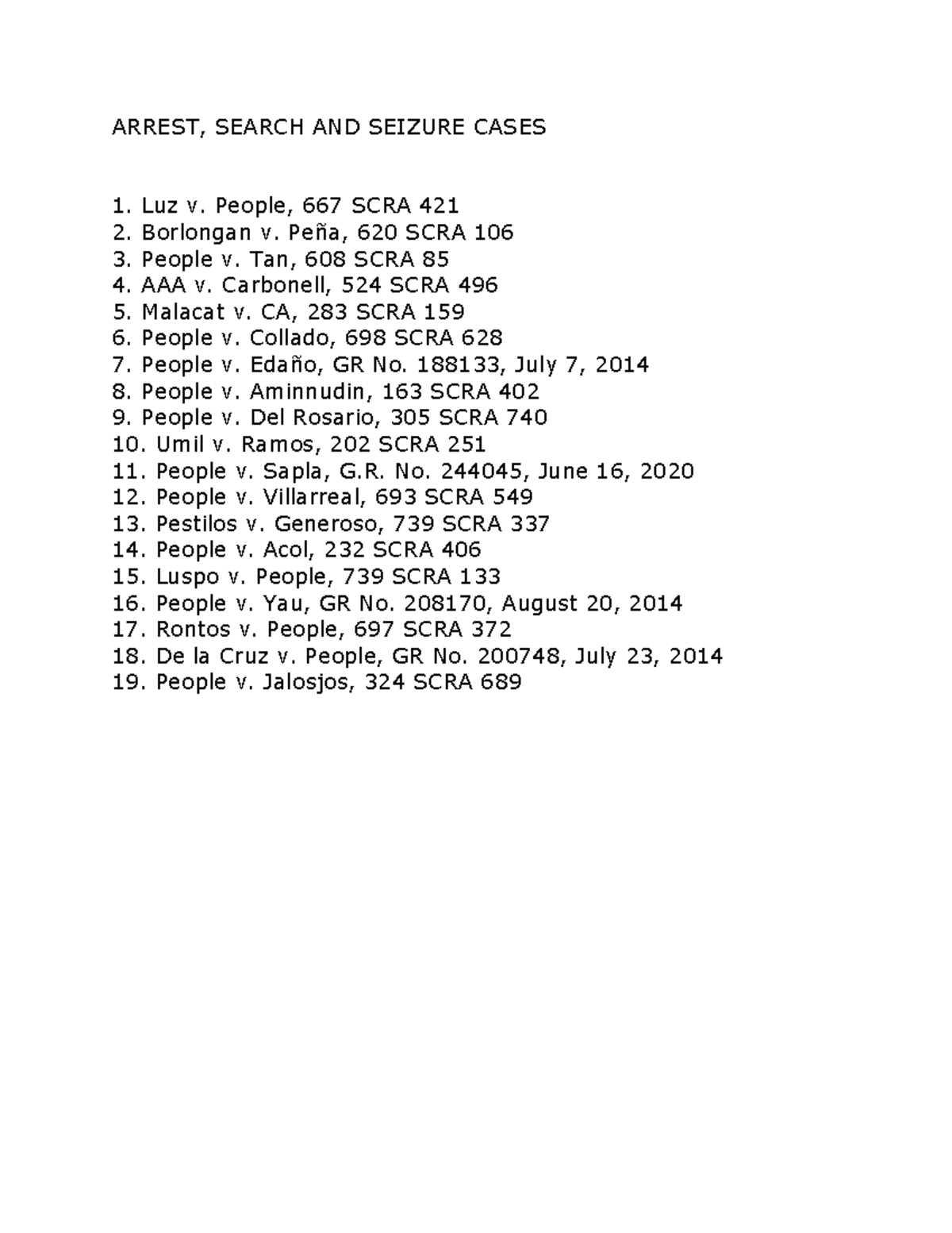 ARREST, SEARCH & SEIZURE CASES IN CRIMINAL PROCEDURE - Studocu