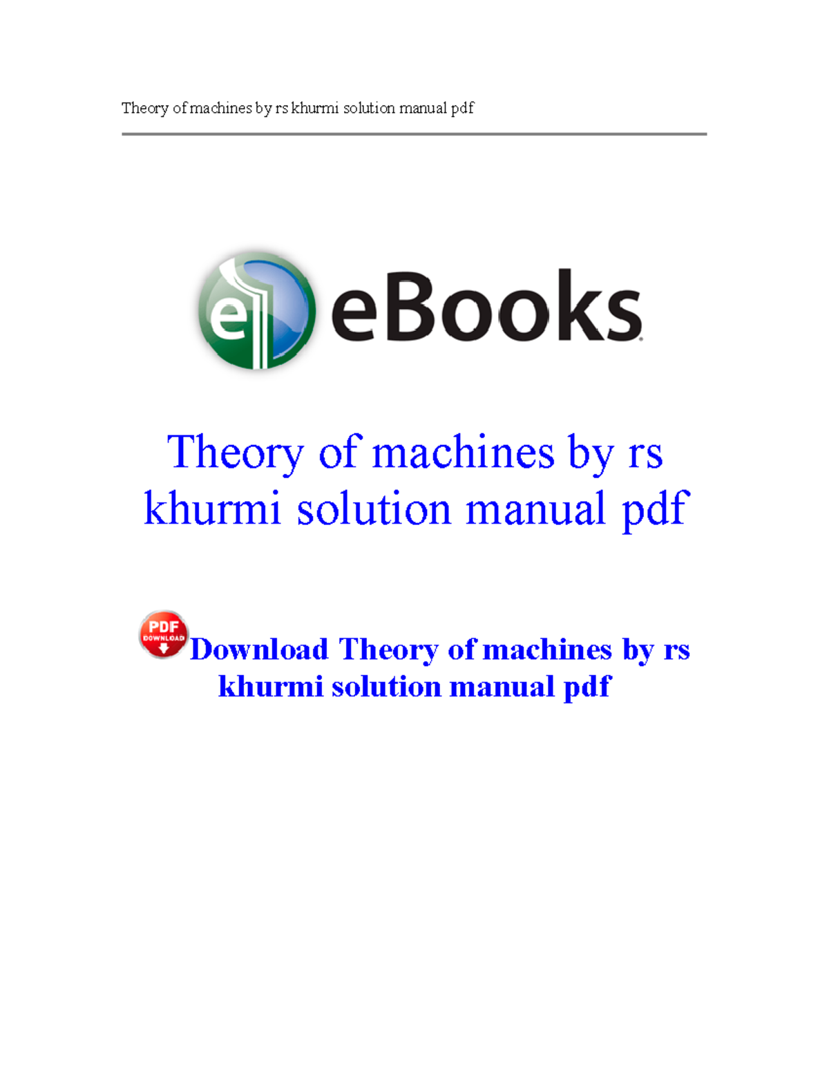 Theory of Machines - RS Khurmi Solution Manual PDF - Studocu