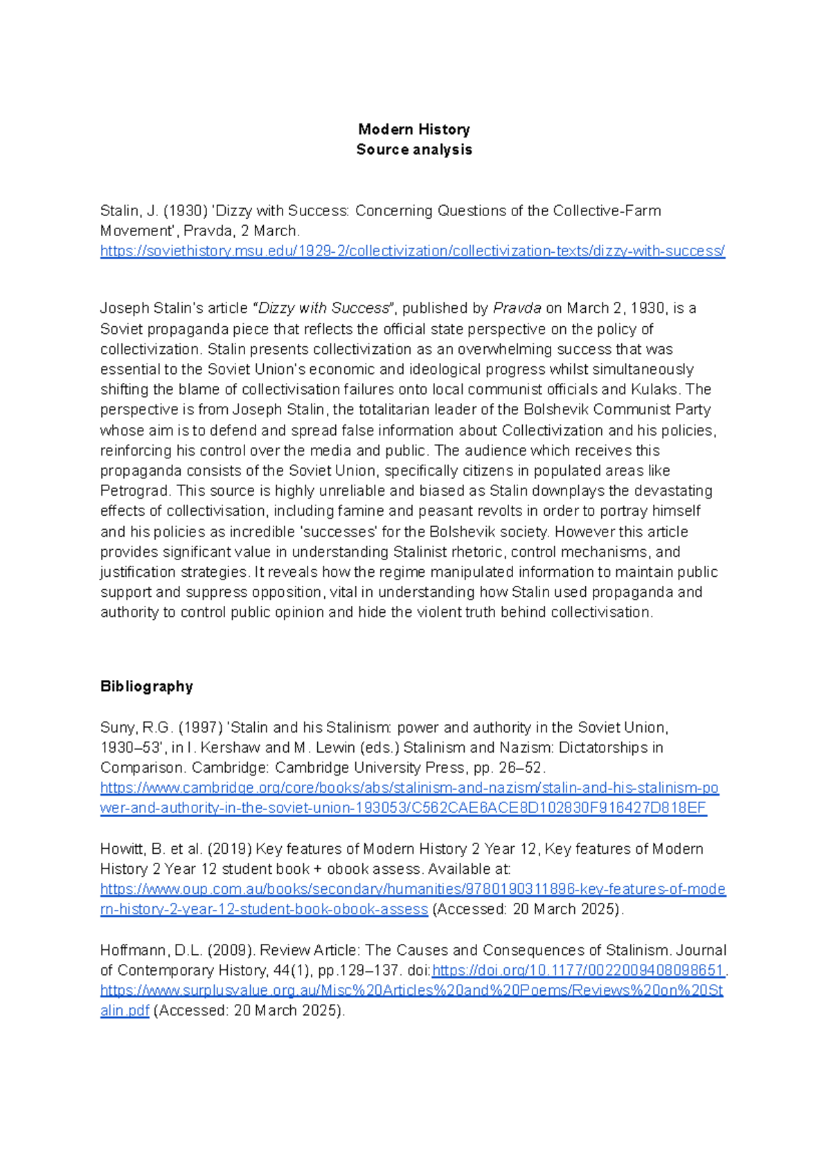 Modern History Source Analysis: Stalin's Collectivization Propaganda ...