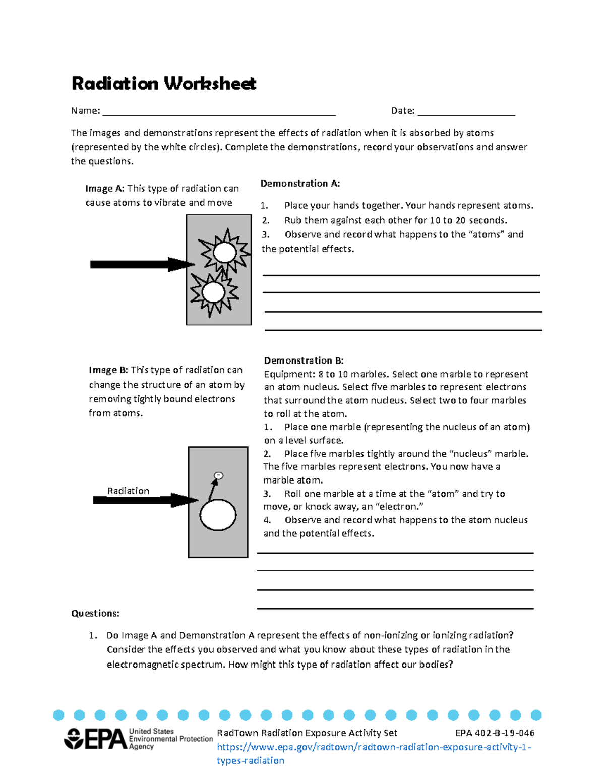 Radiation Worksheet - Observations and Effects of Radiation - Studocu