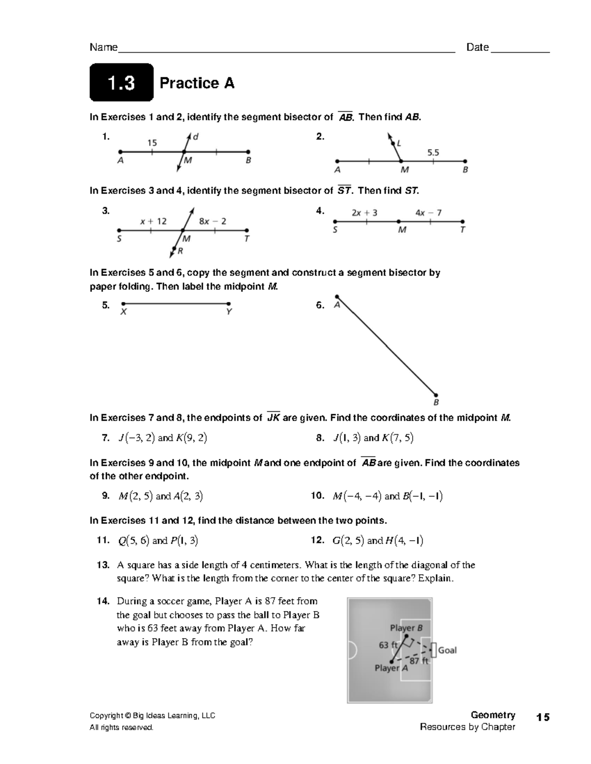 Geometry Worksheet #2: Segment Bisectors and Midpoints Practice - Studocu