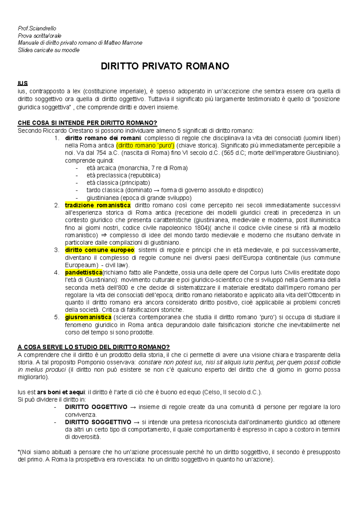 Diritto Romano - Appunti e Riassunto Manuale E. Sciandrello IUS - Studocu