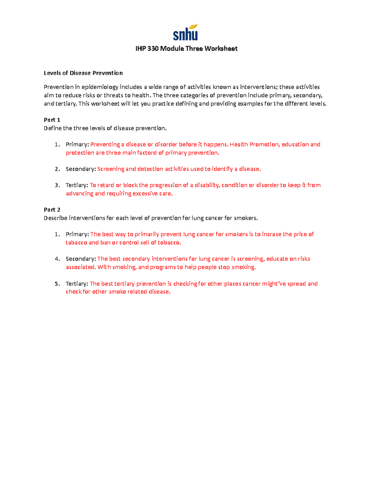 IHP 330 Module 3 Epidemiology Disease Prevention Worksheet - Studocu