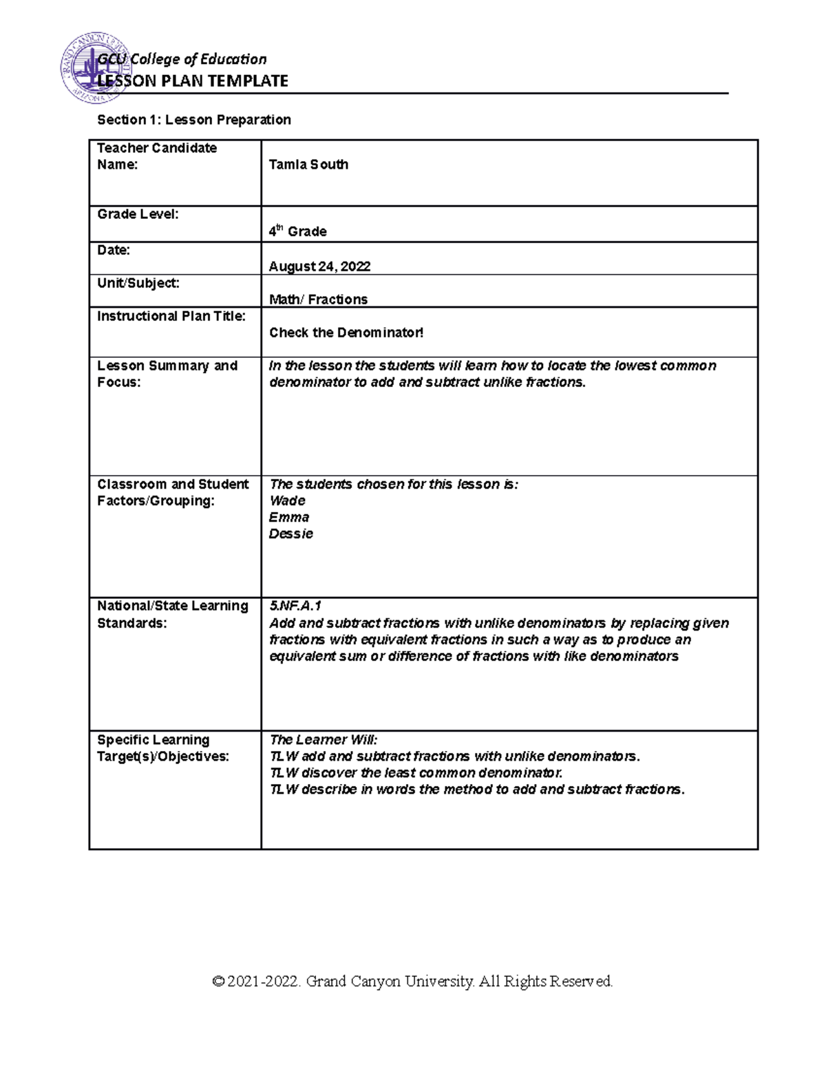 Differentiated Math Activities - Lesson Plan for 4th Grade (Math) - Studocu