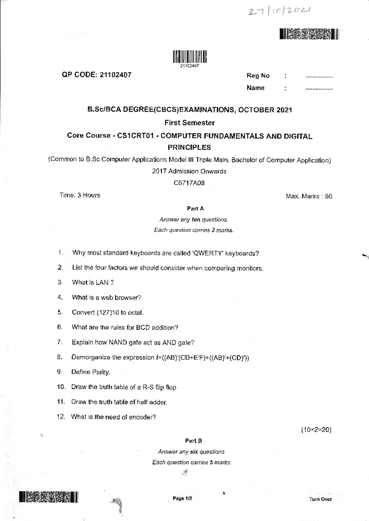 Computer fundamental question paper - La I tfr lw> t*t ...