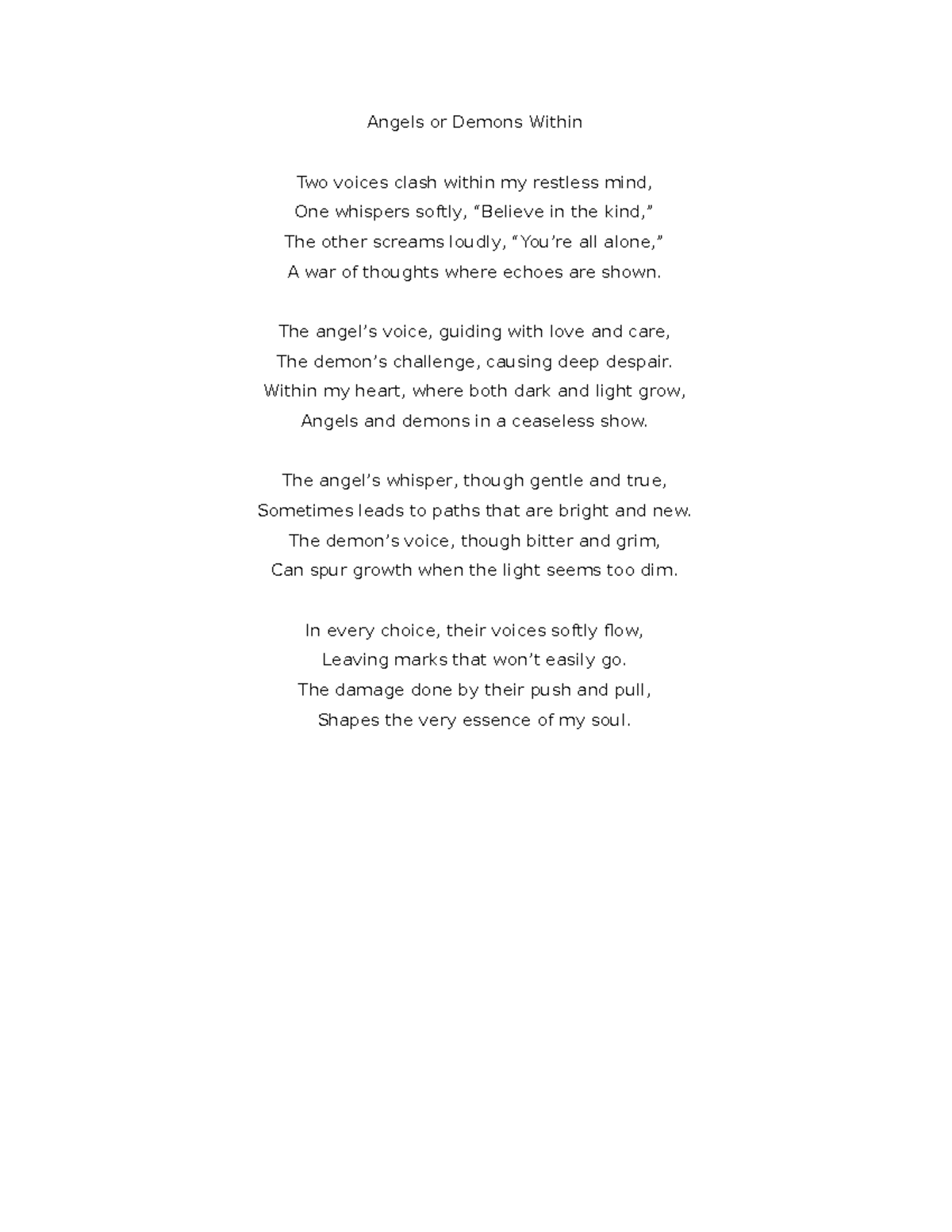 Angels or Demons: A Poetic Exploration of Inner Conflict - Studocu