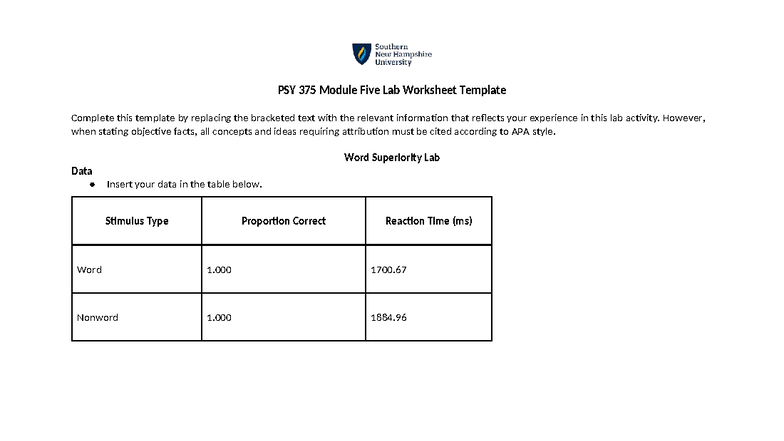 PSY 375 Module 5 Lab Worksheet: Data Analysis & Findings - Studocu