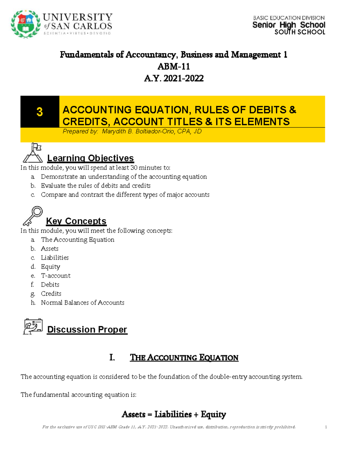 03 Module ACC01 - FABM 1: Accounting Equation & Debits/Credits Rules ...
