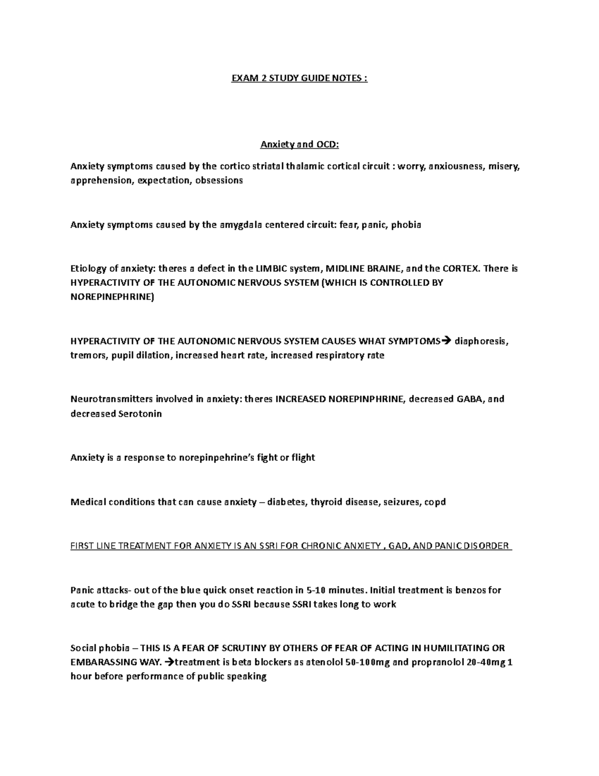 EXAM 2 Study Guide: Anxiety Disorders and Treatments - Studocu