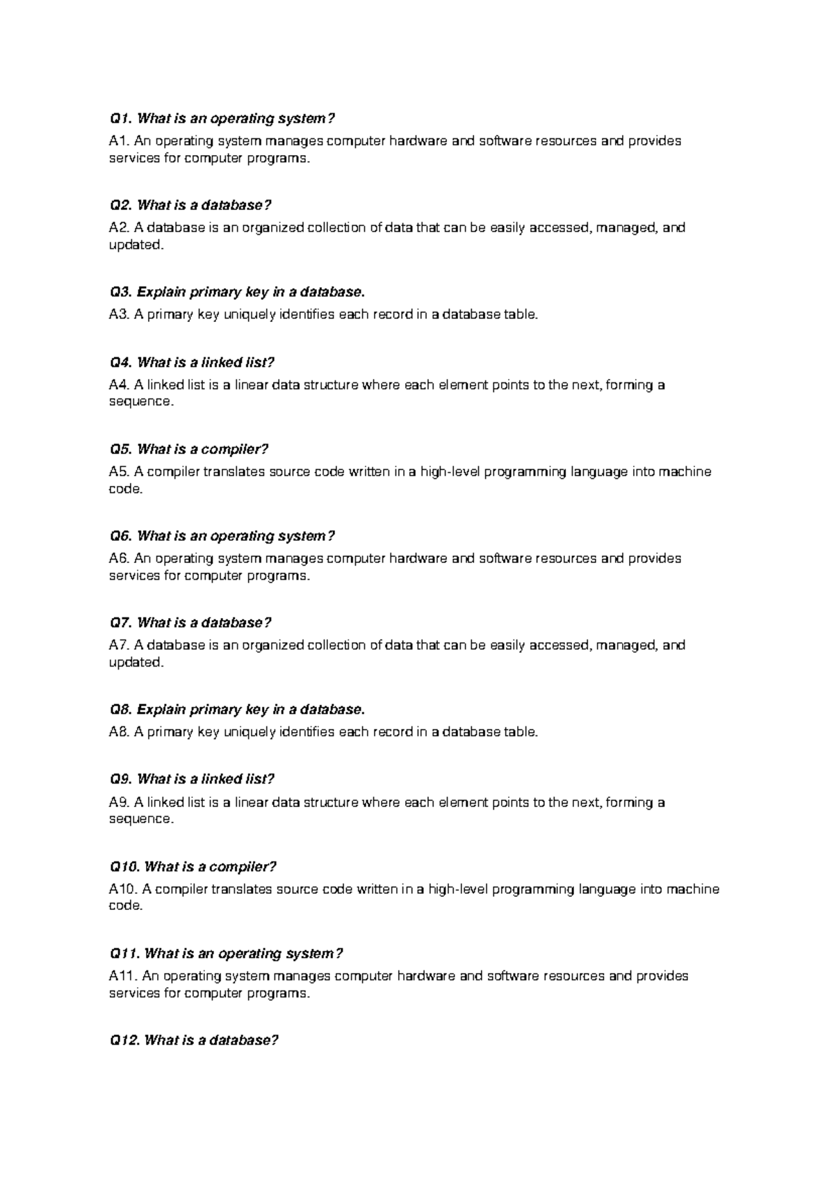 CS101: Computer Science Q&A - Key Concepts and Definitions - Studocu