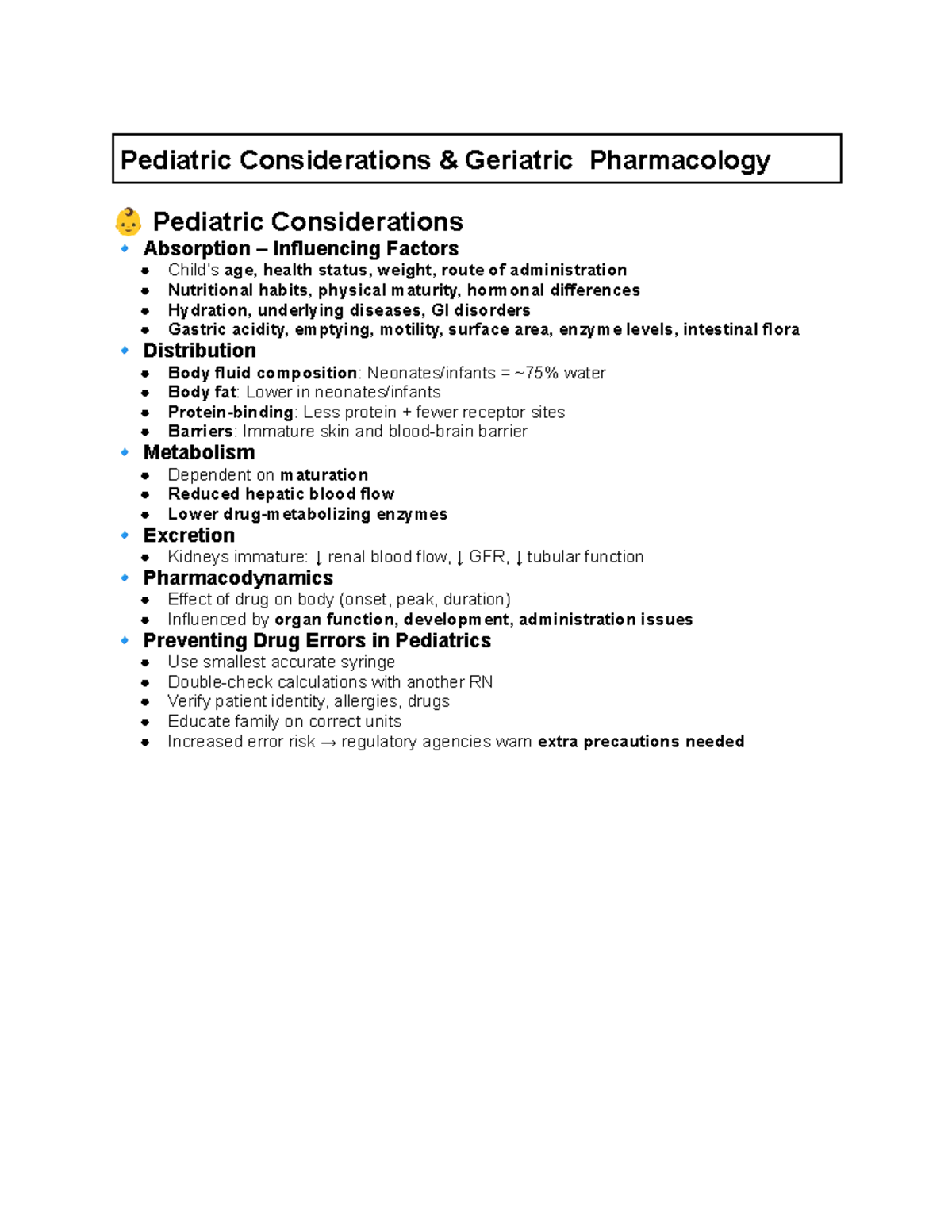 Pediatric & Geriatric Pharmacology Notes -6 - Studocu