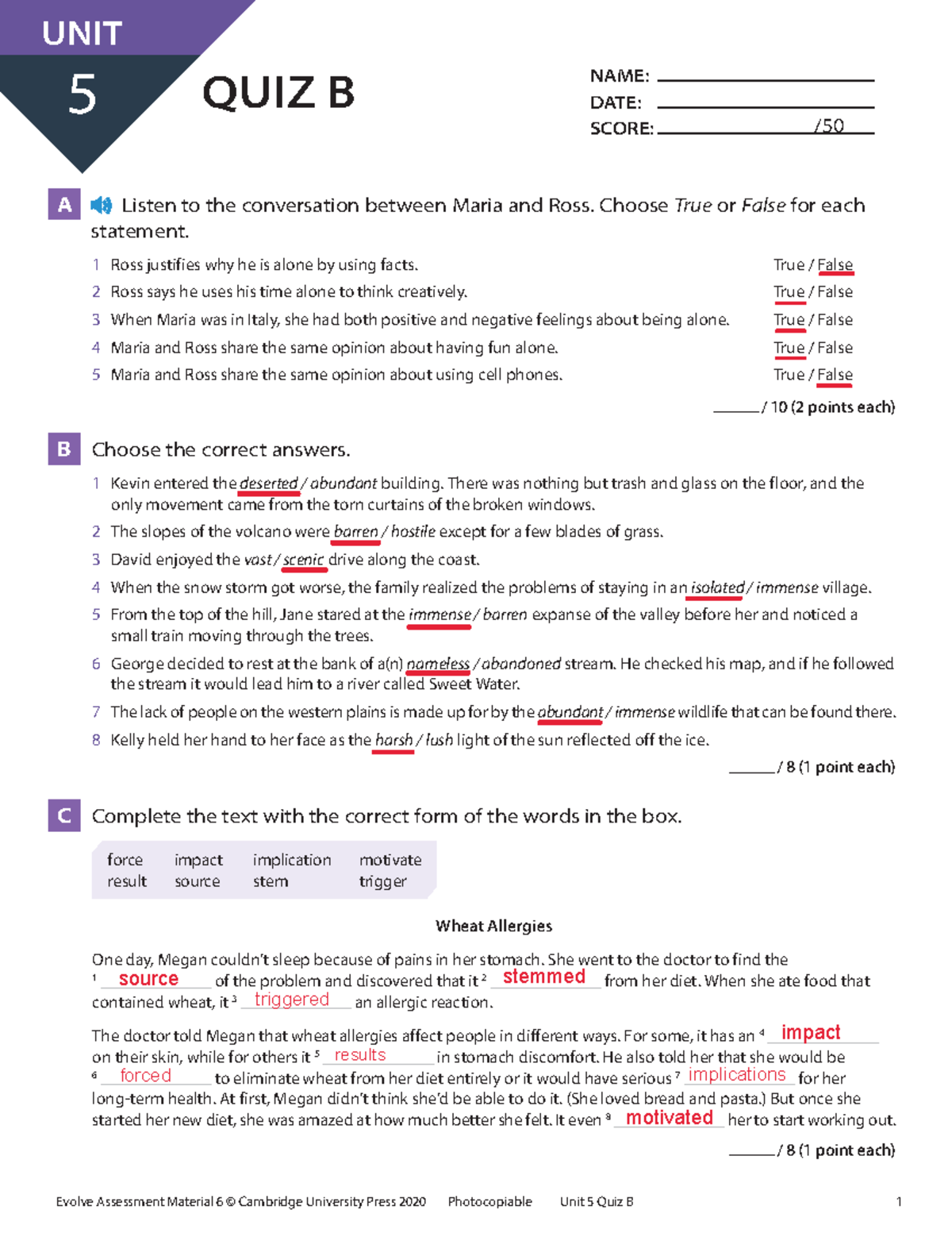 Unit 5 Quiz B - Evolve Assessment Materials Overview - Studocu