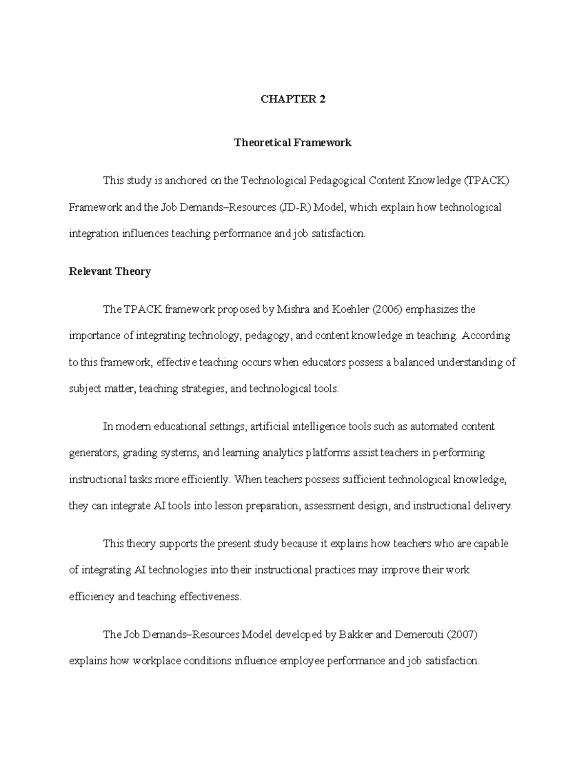 CHAPTER 2 Theoretical Framework: TPACK & Job Model Insights - Studocu