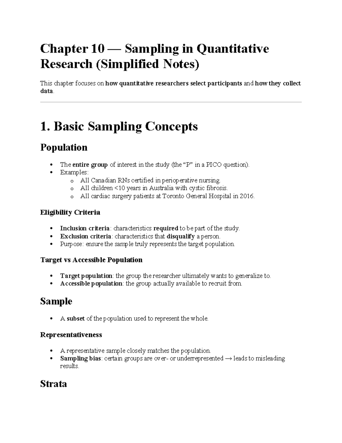 Chapter 10 NURS 234 - Simplified Notes on Sampling in Quantitative ...
