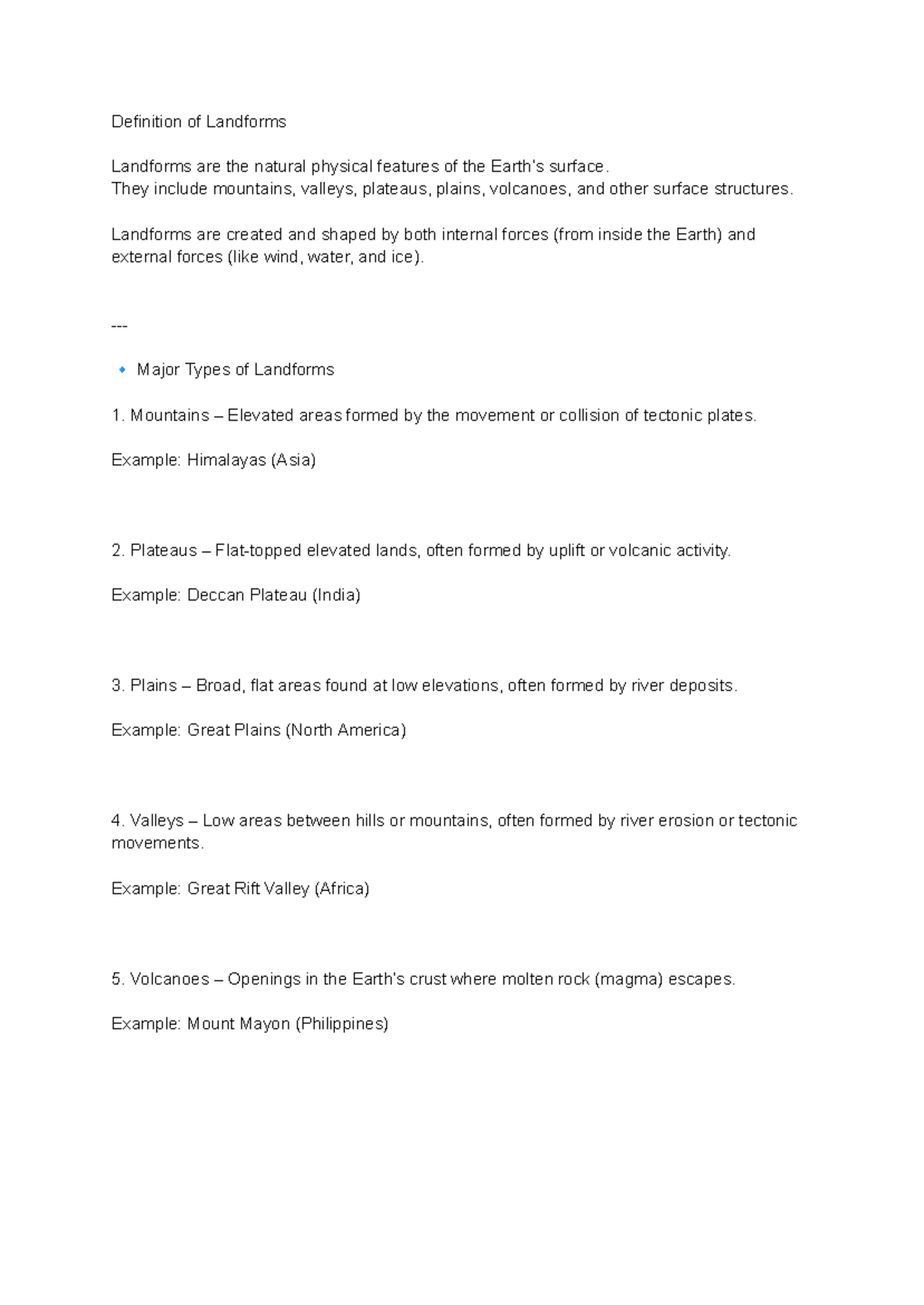 Landforms: Definition and Major Types Explained - Studocu