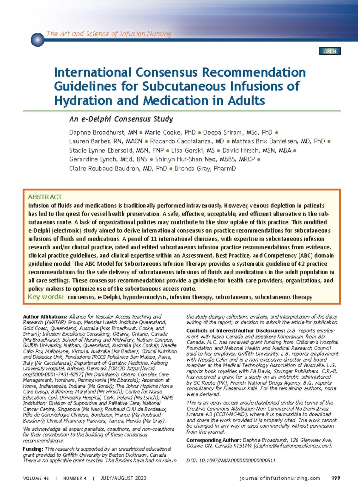International Consensus Guidelines for Subcutaneous Infusion Therapy ...