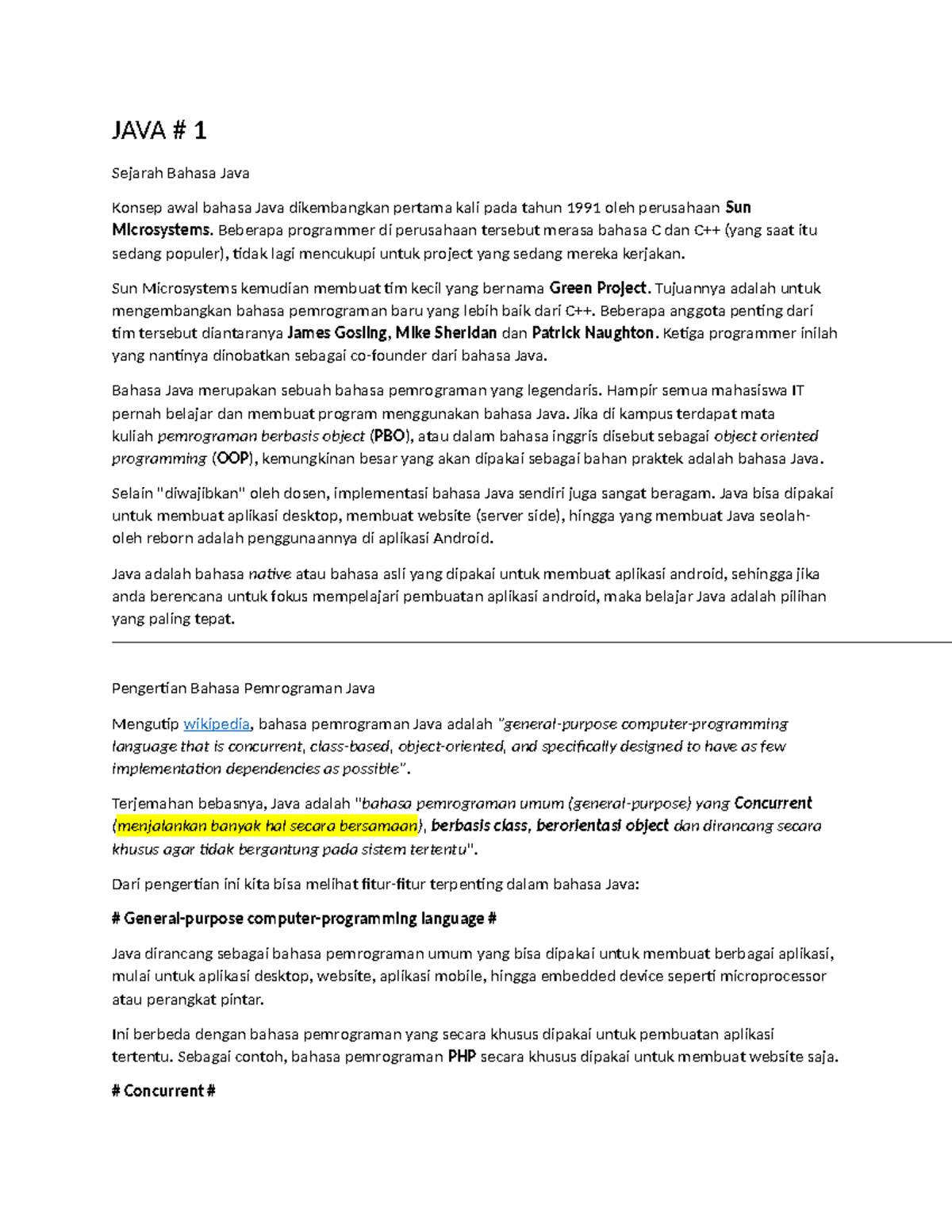 Materi Pengenalan Pemrograman Java (KODE: JAVA 1) - Studocu