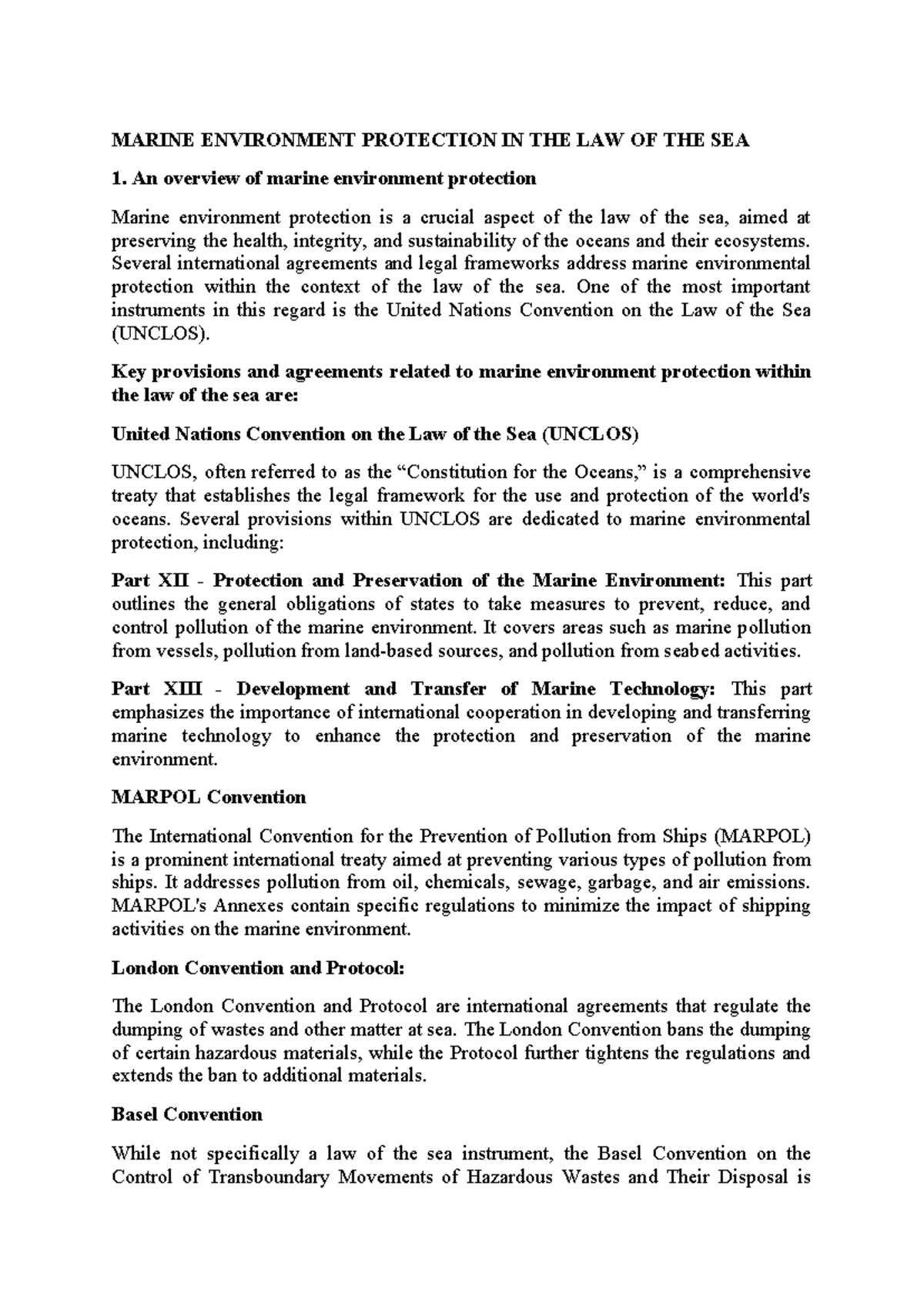 Marine Environmental Protection: UNCLOS & Key International Agreements ...