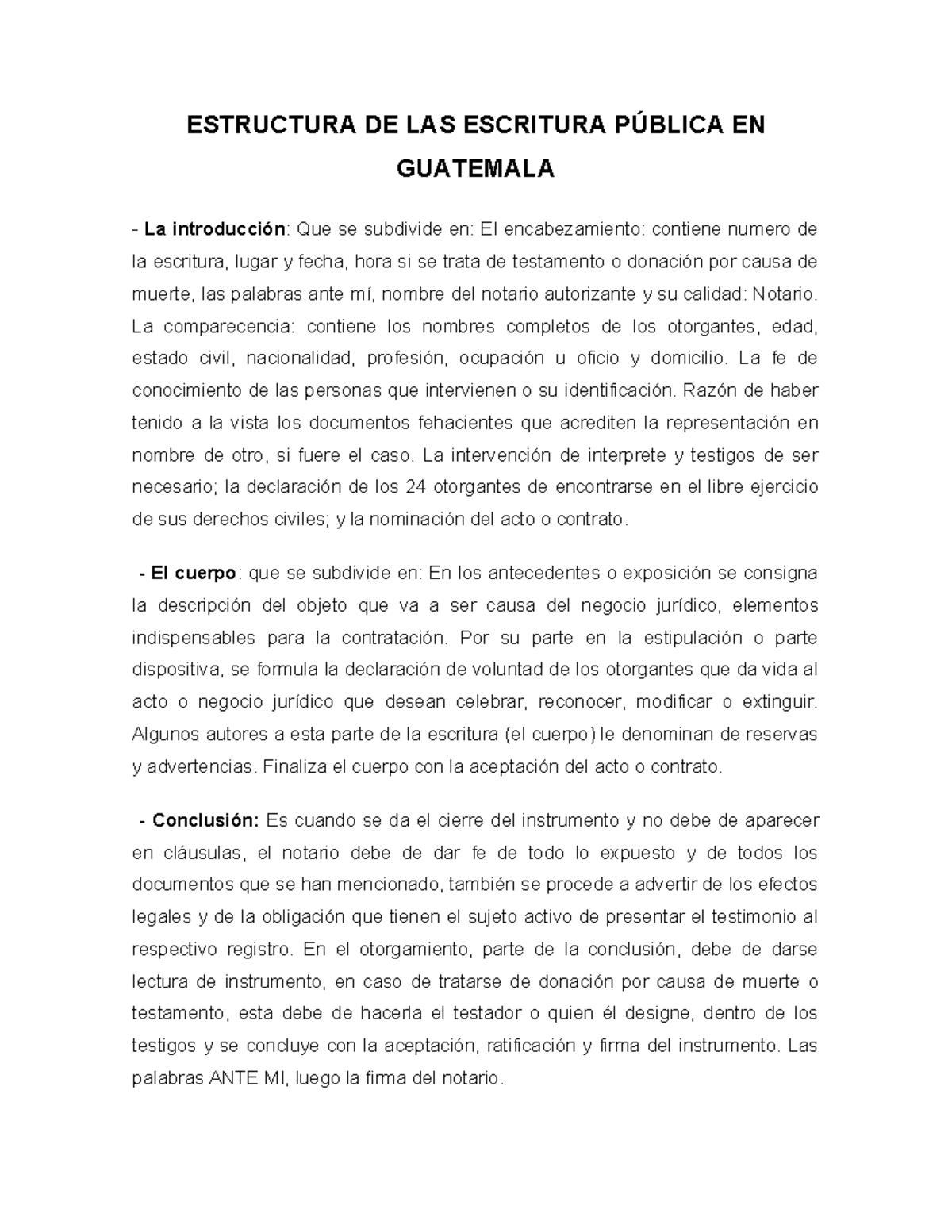 Estructura y Características de la Escritura Pública en Guatemala - Studocu