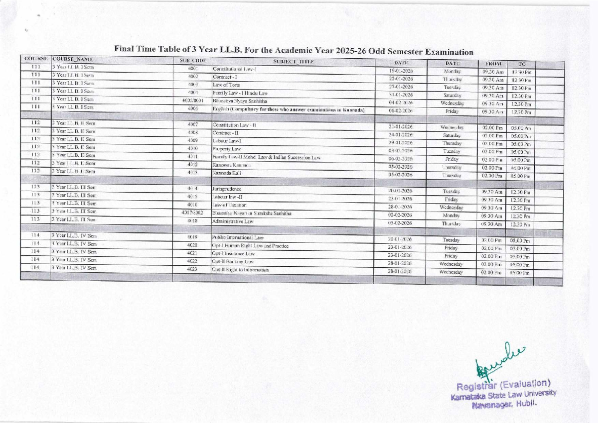 Final Time Table for 3 Year LL.B. & 5 Year B.A. Academic Year - Studocu
