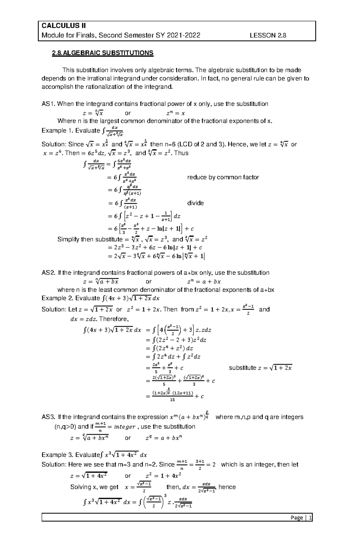 Lesson 8 integ - NOTHING - Module for Finals, Second Semester SY 2021 ...