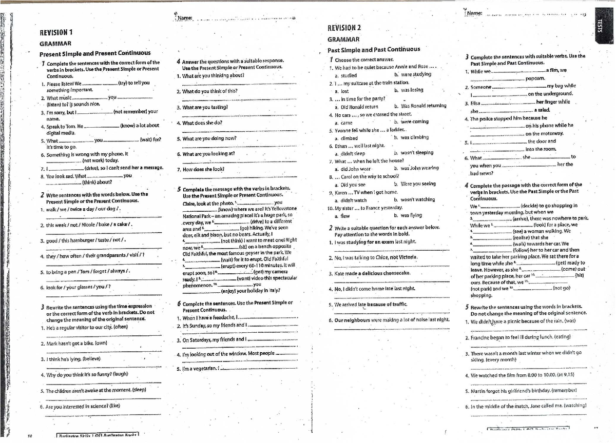 Burlington Skills 1: Grammar & Vocabulary Revision Activities - Studocu