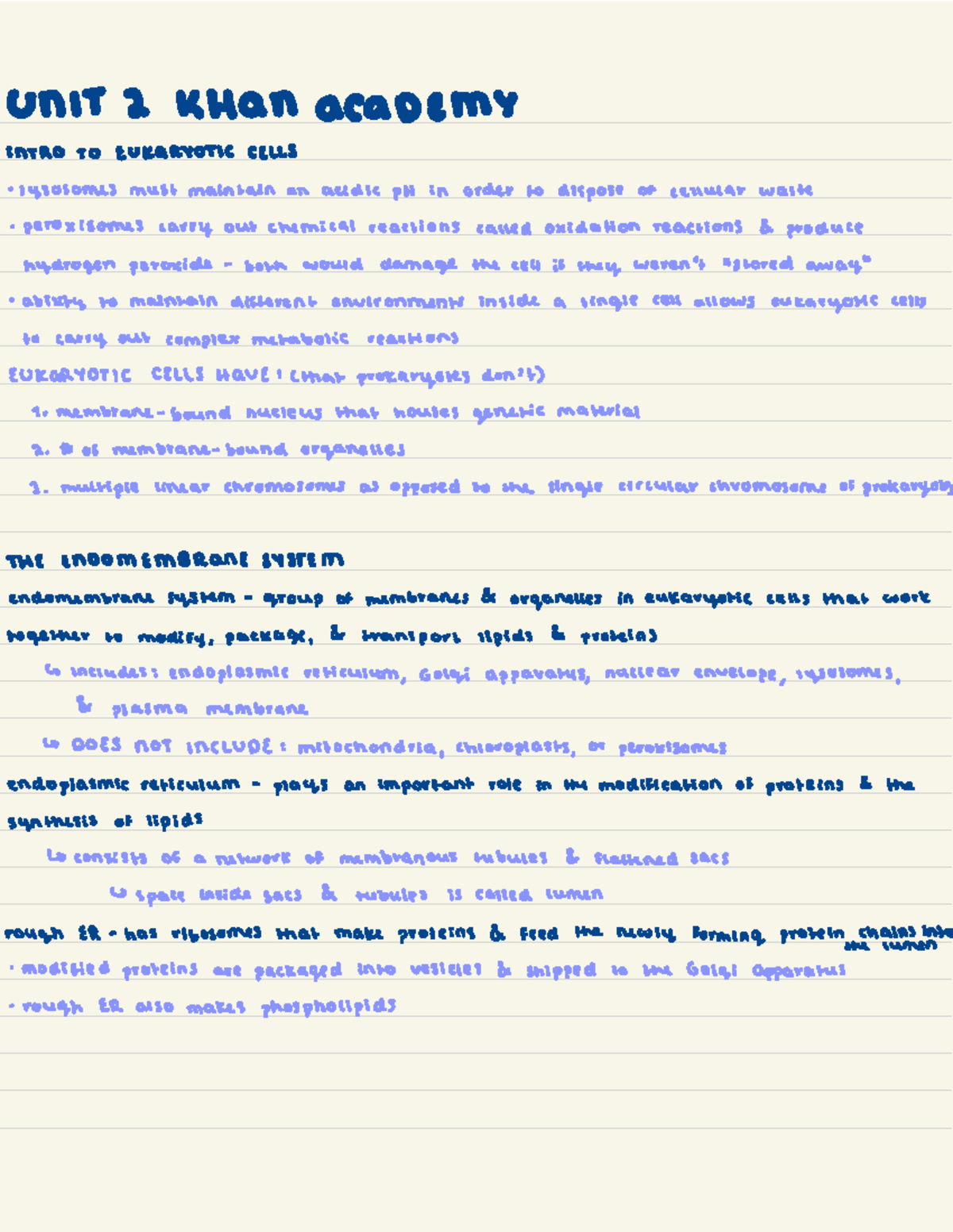 Unit 2 - BIO 101 Review: Eukaryotic Cell Structures & Functions - Studocu