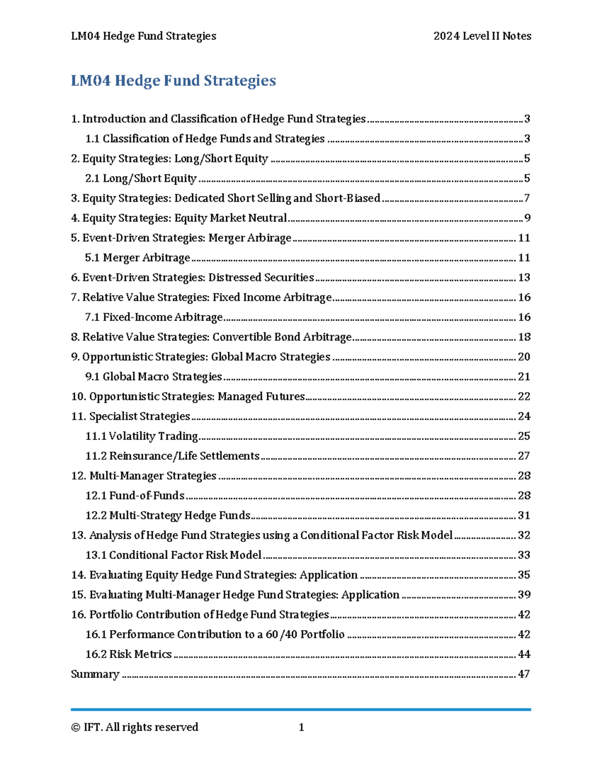 L2 AI04 Hedge Fund Strategies - Comprehensive Study Notes (2024) - Studocu