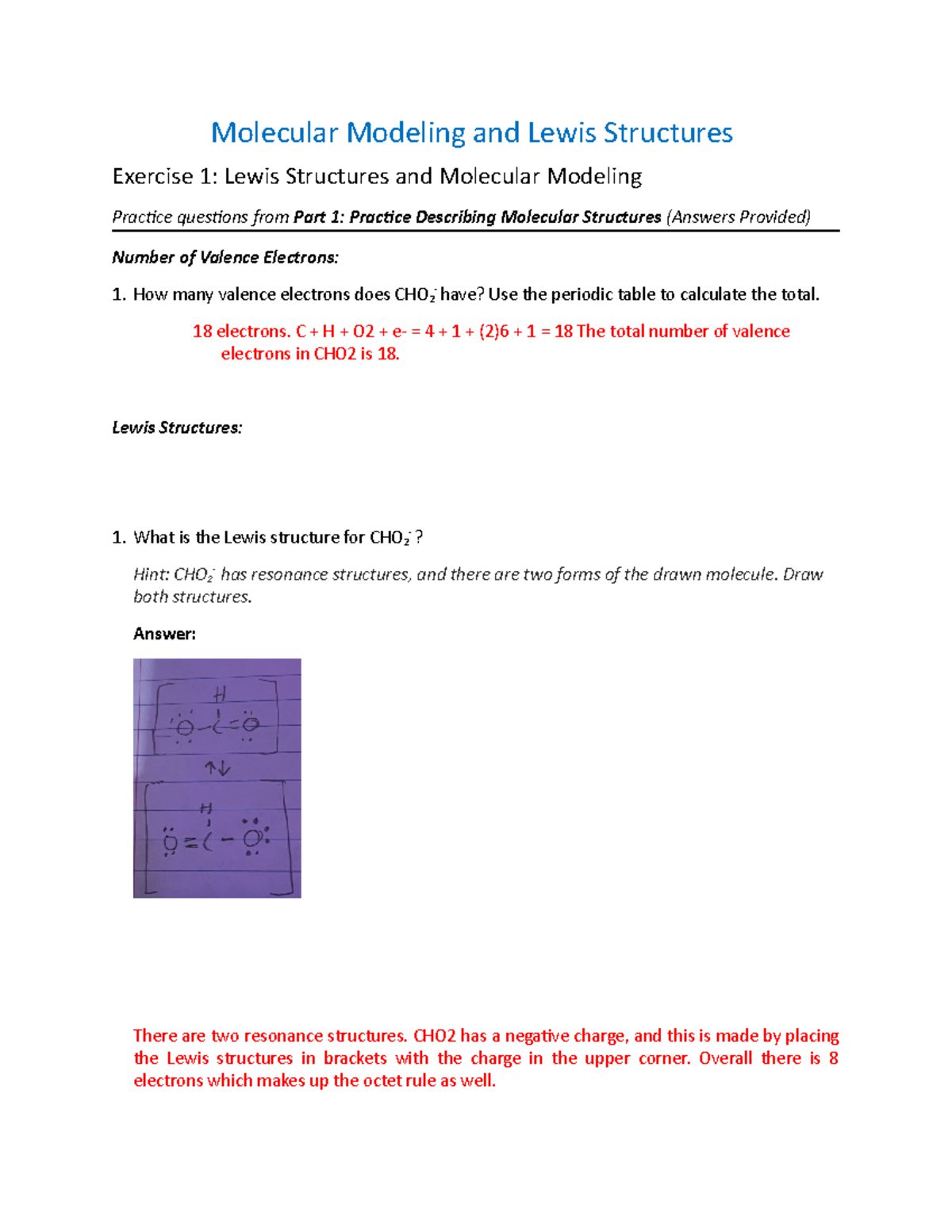 Molecular Modeling and Lewis Strucures RPT - Molecular Modeling and ...
