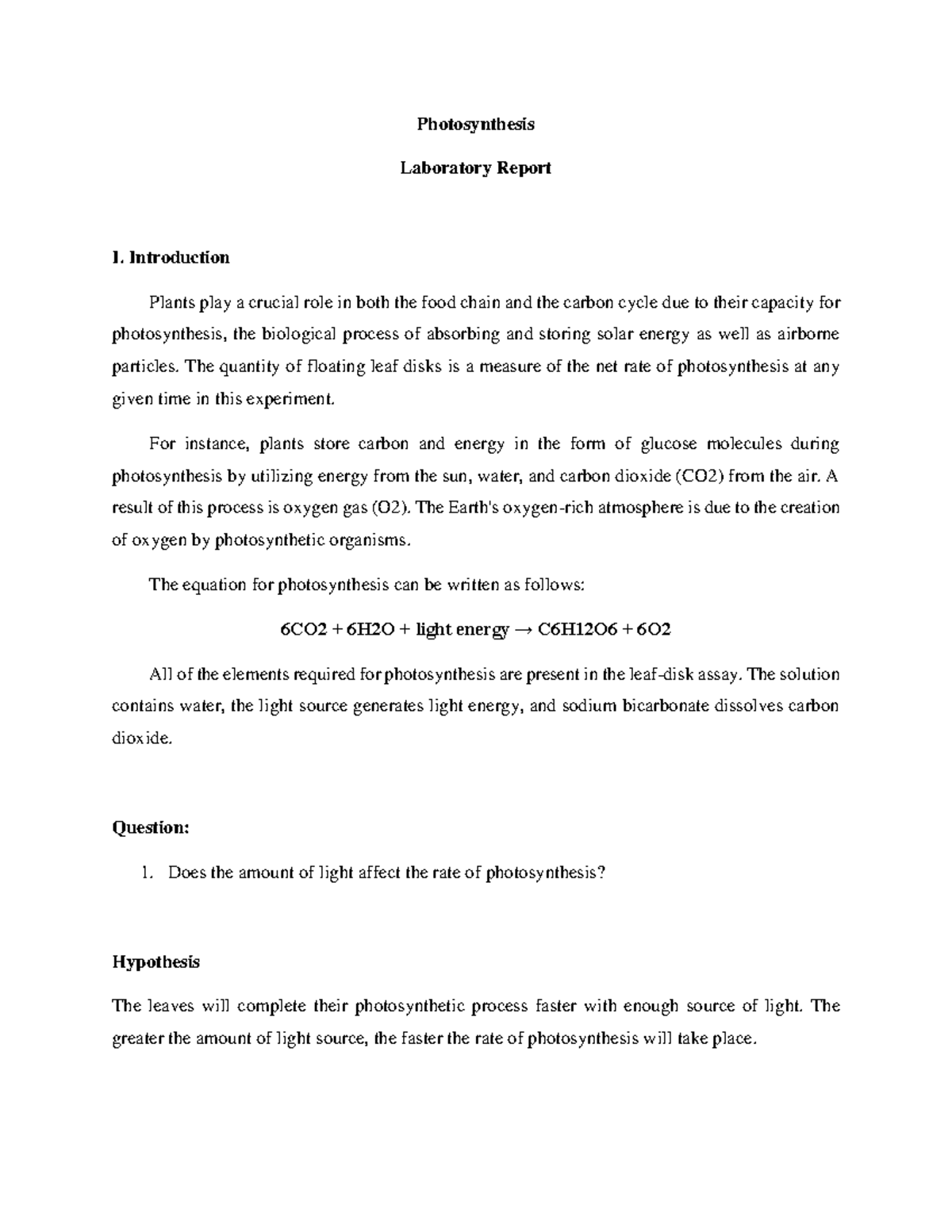 Biochem Lab Report: Photosynthesis and Light Intensity Effects - Studocu