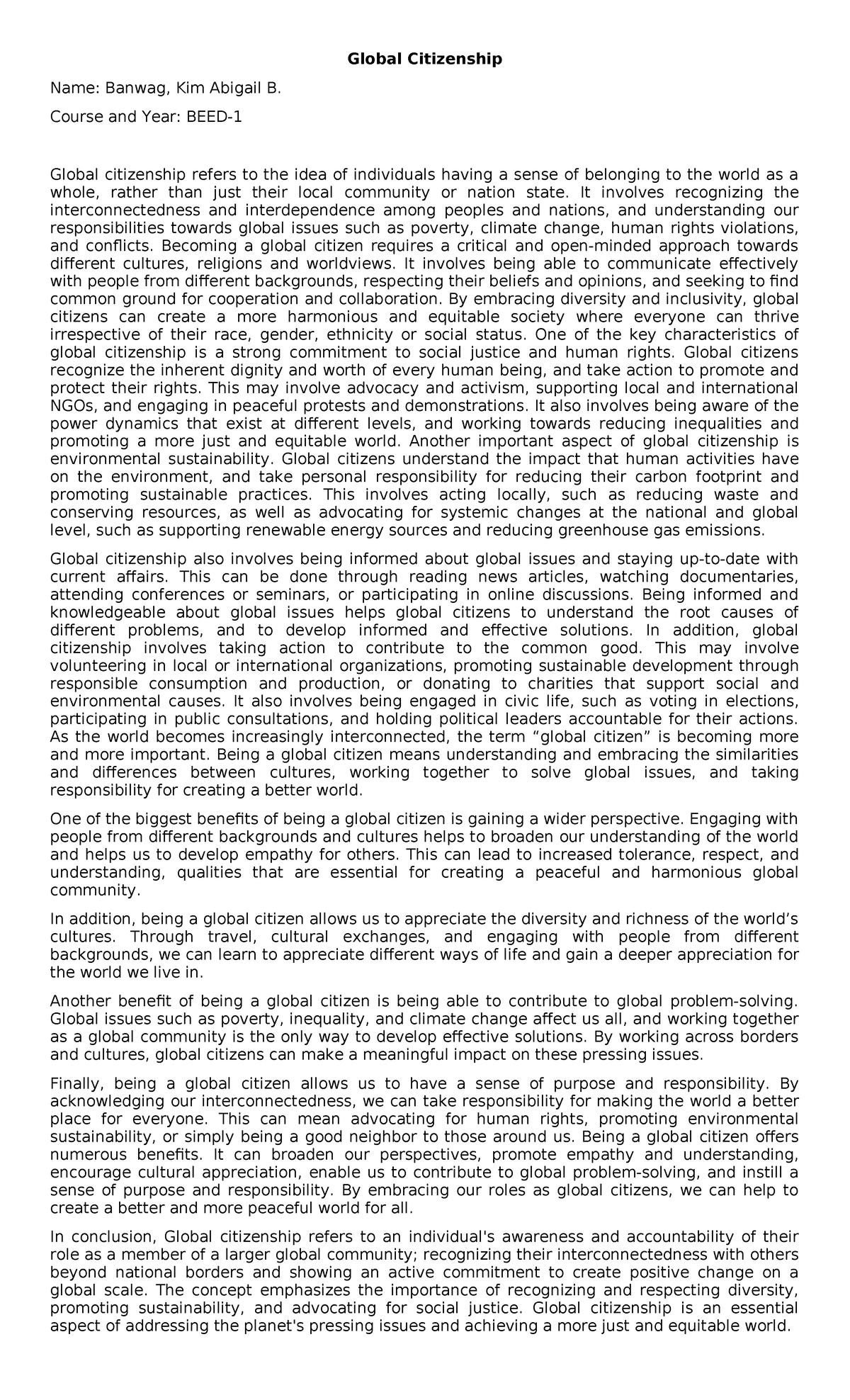 BEED Global Citizenship - Understanding Our Role in a Connected World ...