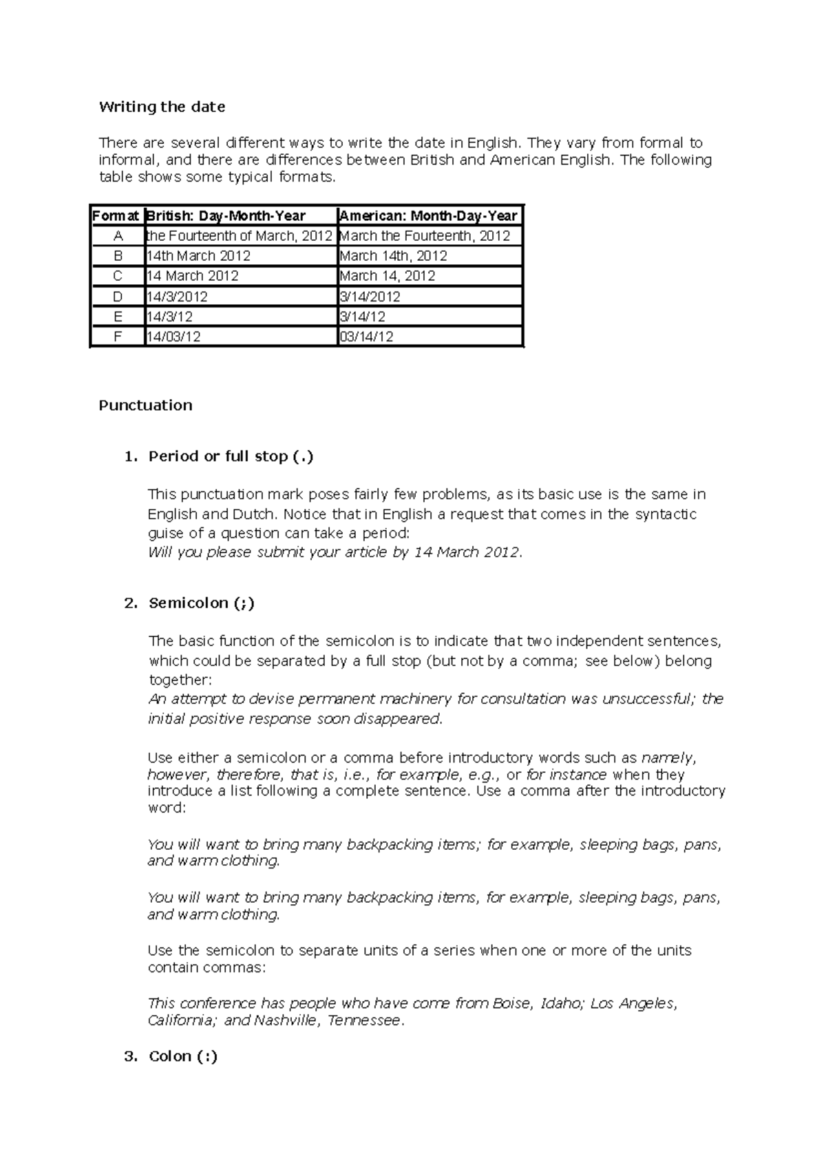 Punctuation Guidelines: Writing Dates in English - Studocu