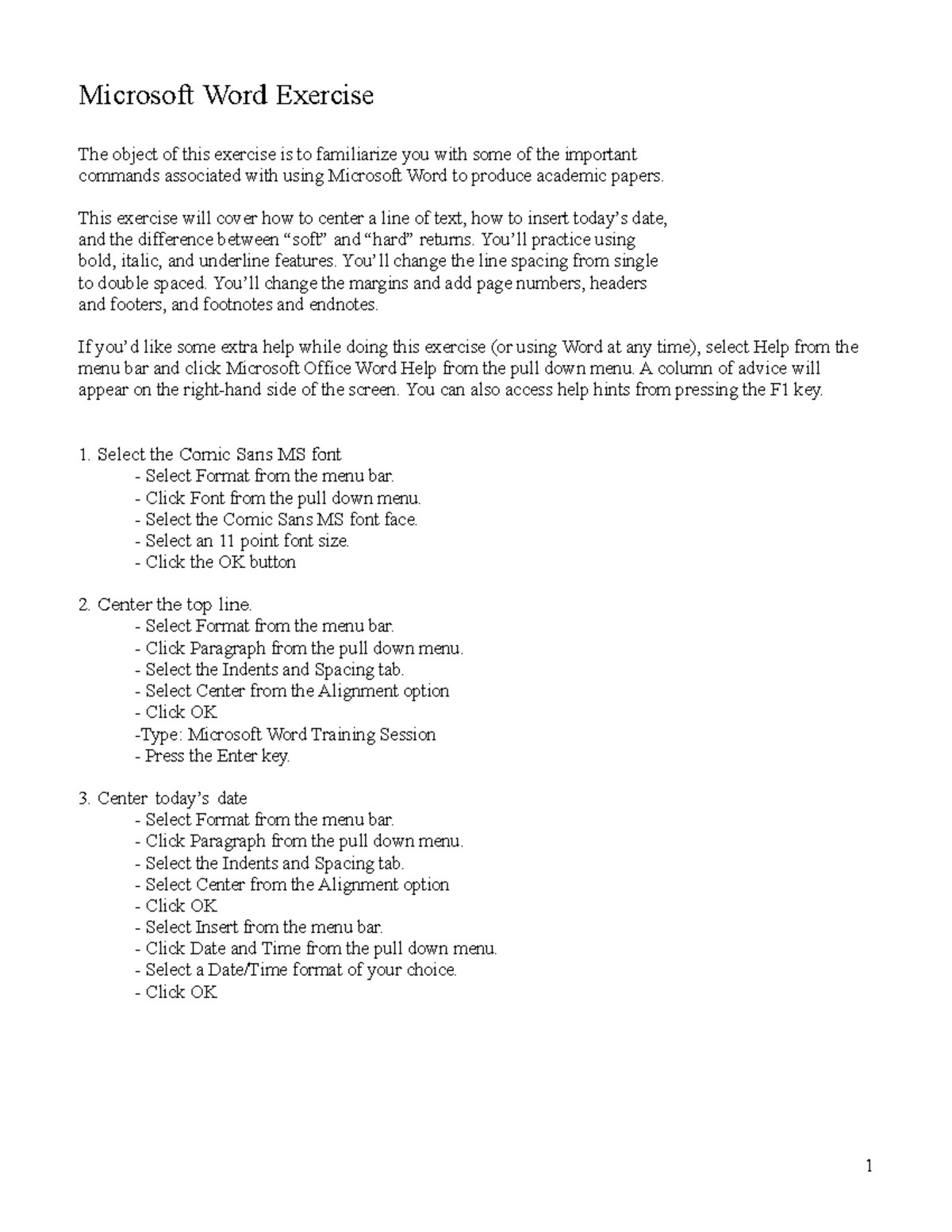 Msword Activty 2 - activity - Microsoft Word Exercise The object of ...