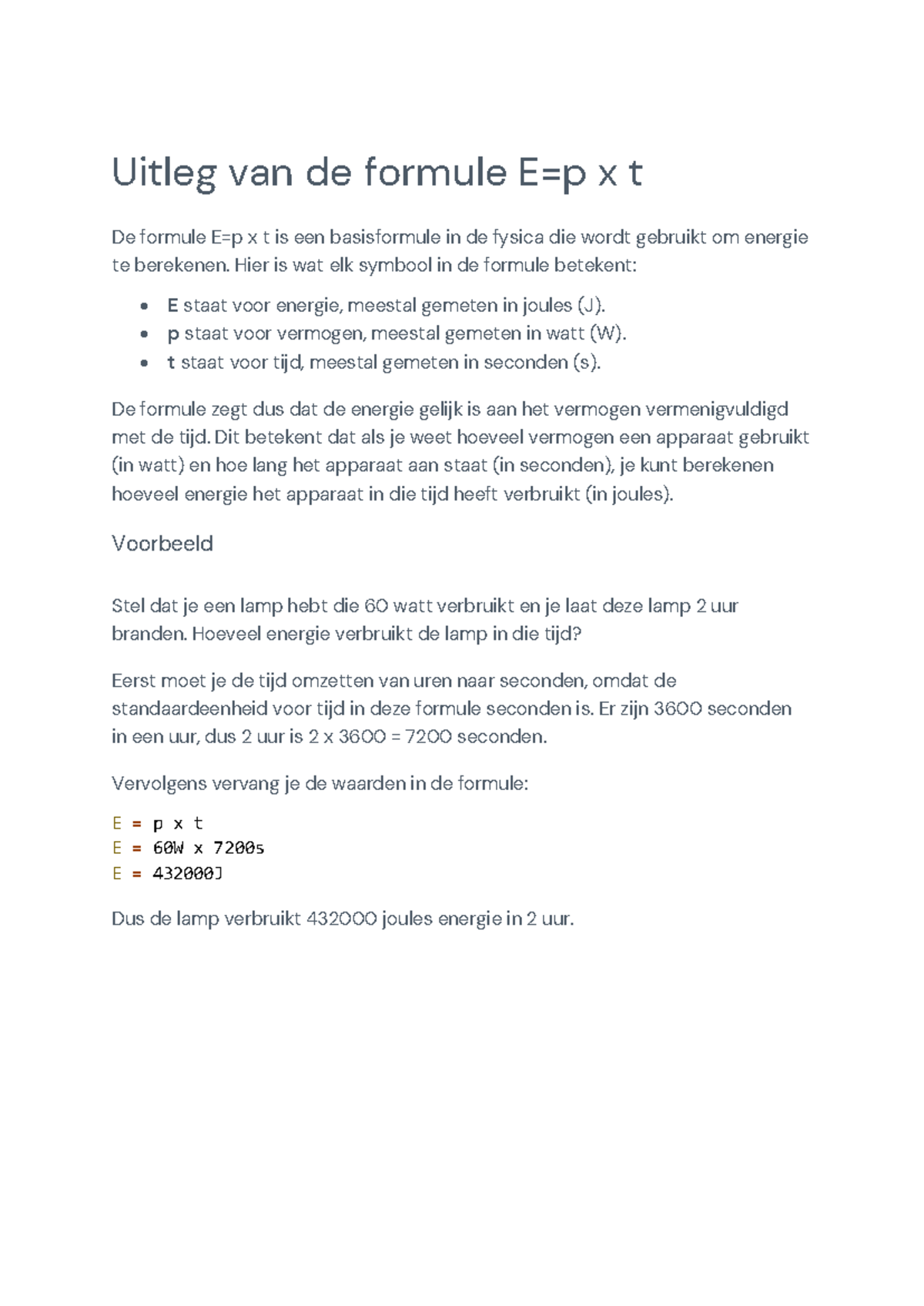 Uitleg van de formule E=P x T in de fysica (FYS101) - Studeersnel