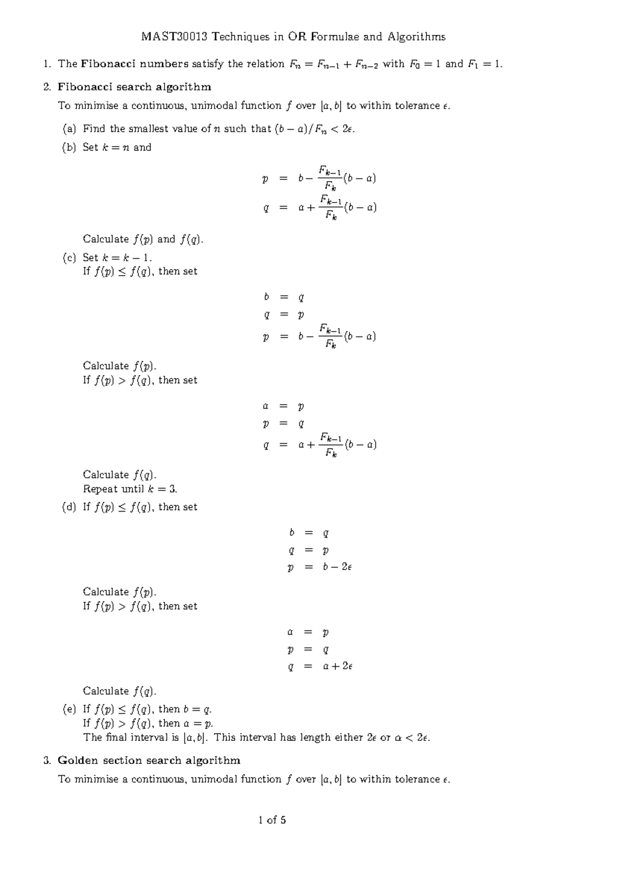 Mast30013 formula sheet for techniques in OR algorithms and methods ...