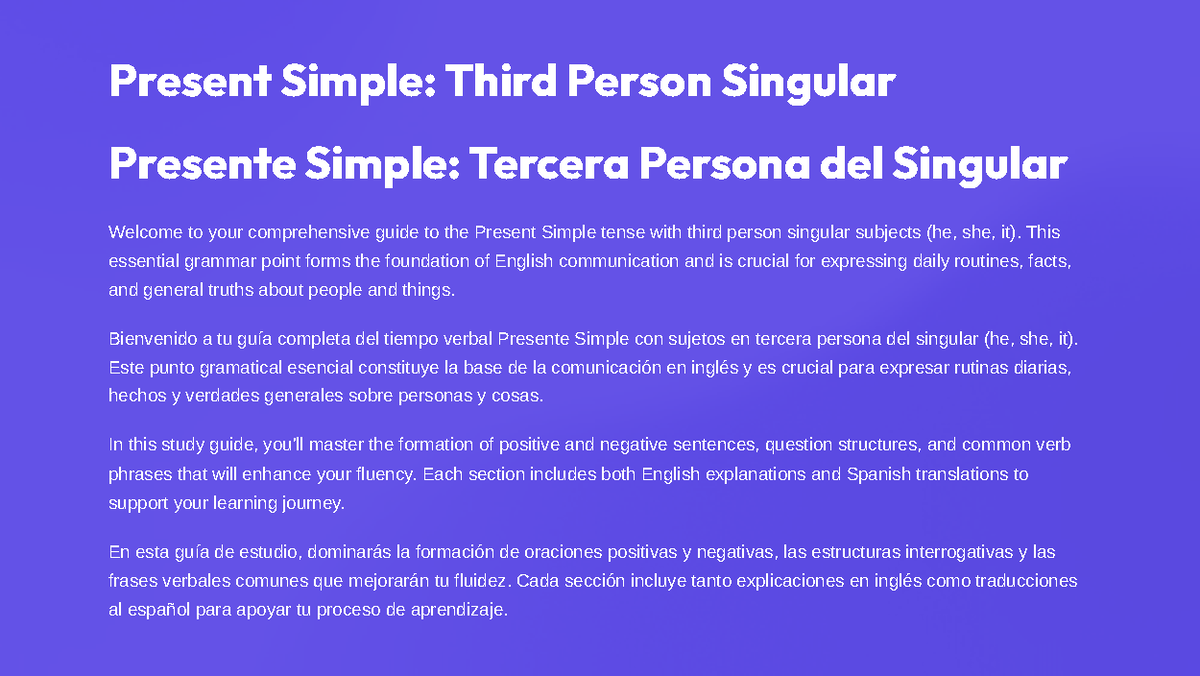 Present Simple Tense: Third Person Singular Guide (1B) - Studocu